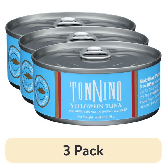 (3 pack) Tonnino Premium Yellowfin Tuna Chunks in Spring Water, 4.94 oz ...
