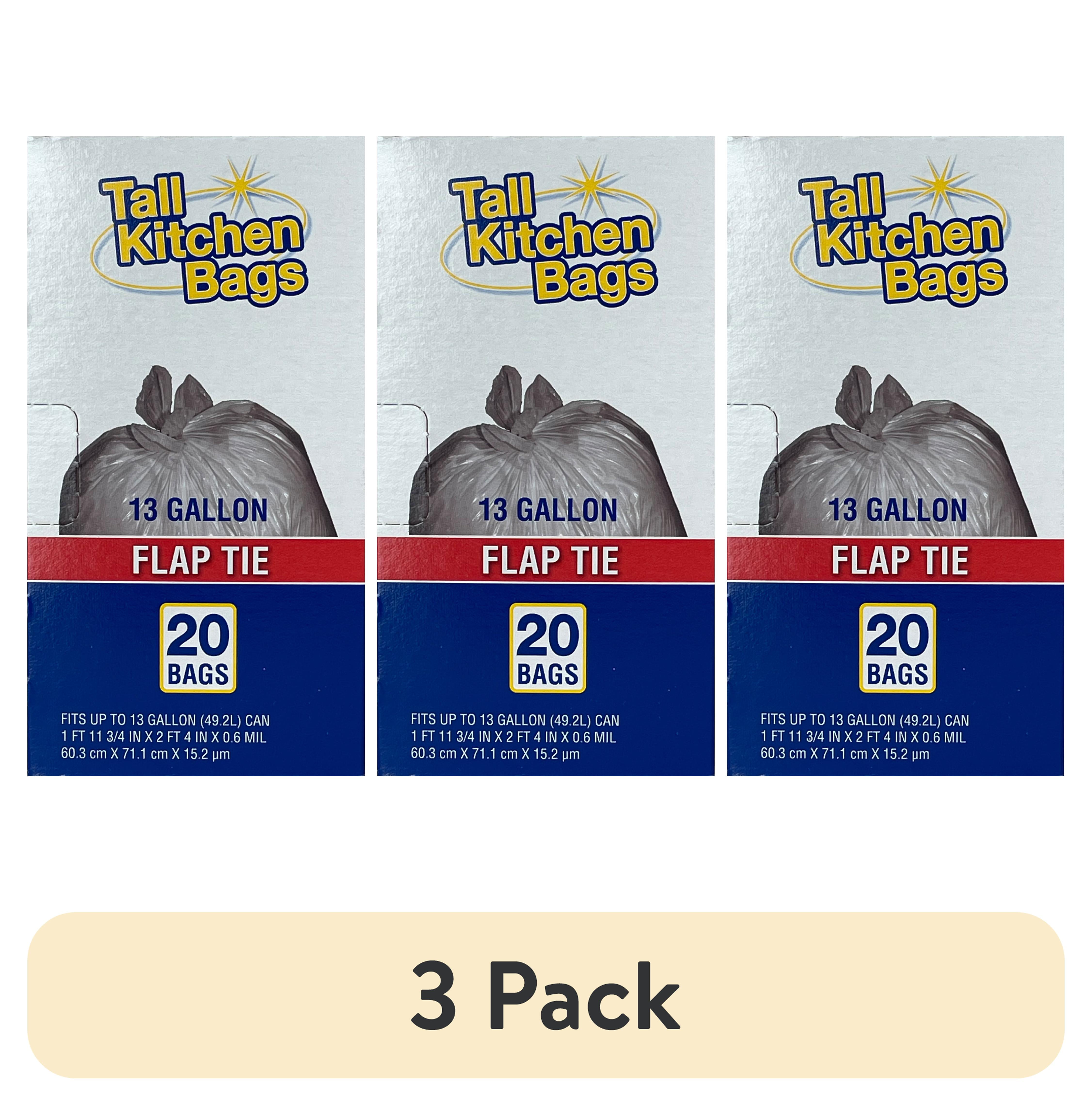 (3 pack) Top Job Basic Kitchen Trash Bags, 13 Gallon, 20 Bags (Flap Tie ...