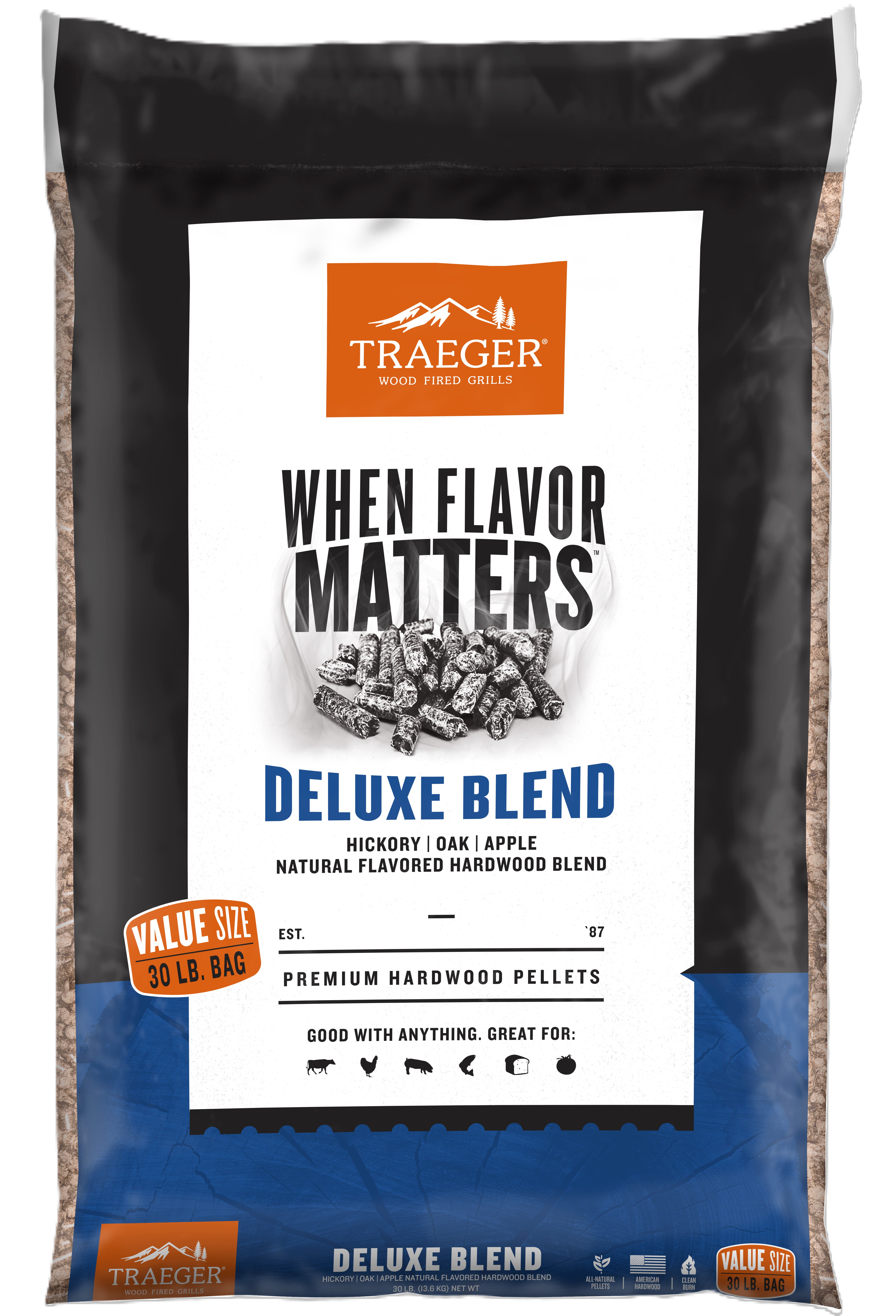 (3 pack) Traeger Pellet Grills Deluxe Blend Wood Pellets, 30 lbs ...
