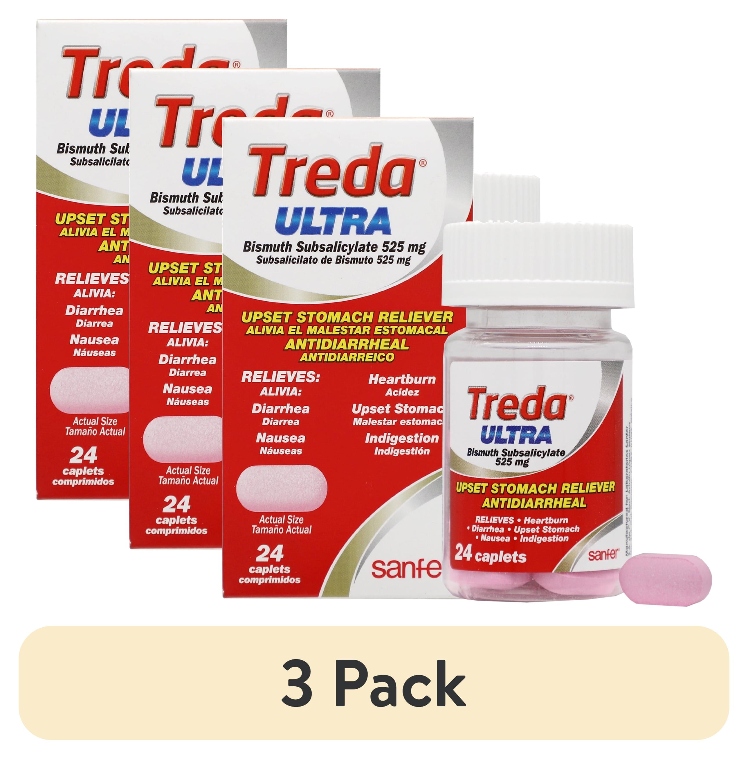 (3 pack) Treda Ultra Caplets for Upset Stomach, Diarrhea, Indigestion ...
