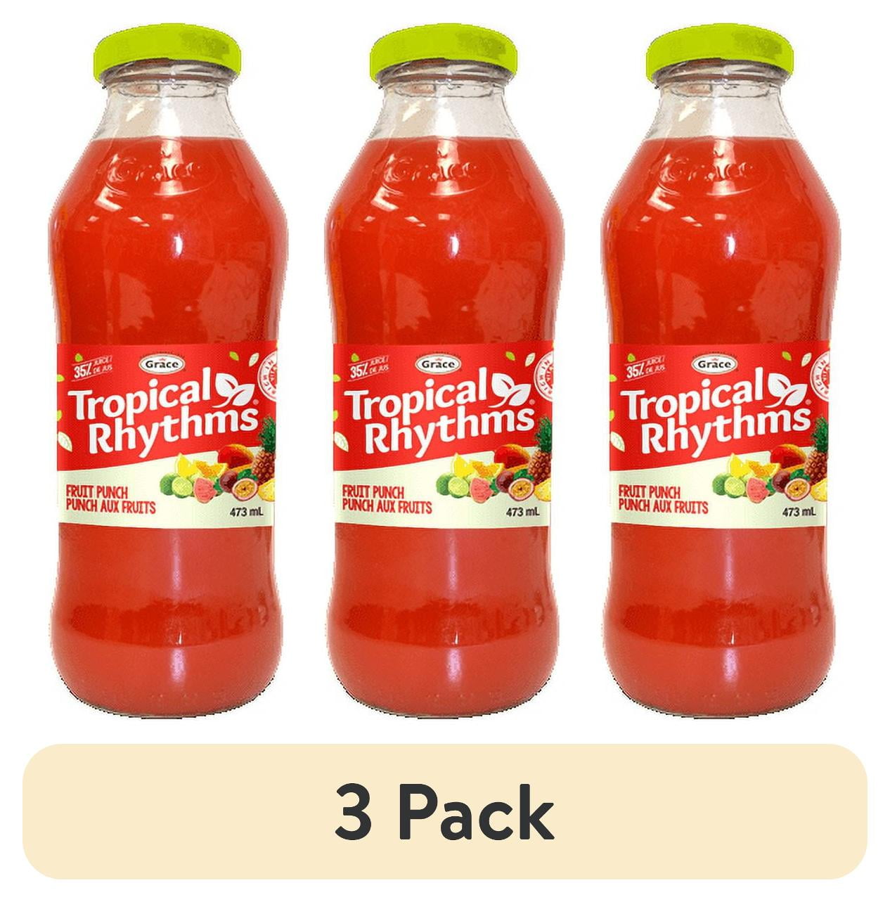 (3 pack) Tropical Rhythms Fruit Punch Drink, 16 fl oz Bottle - Walmart.com