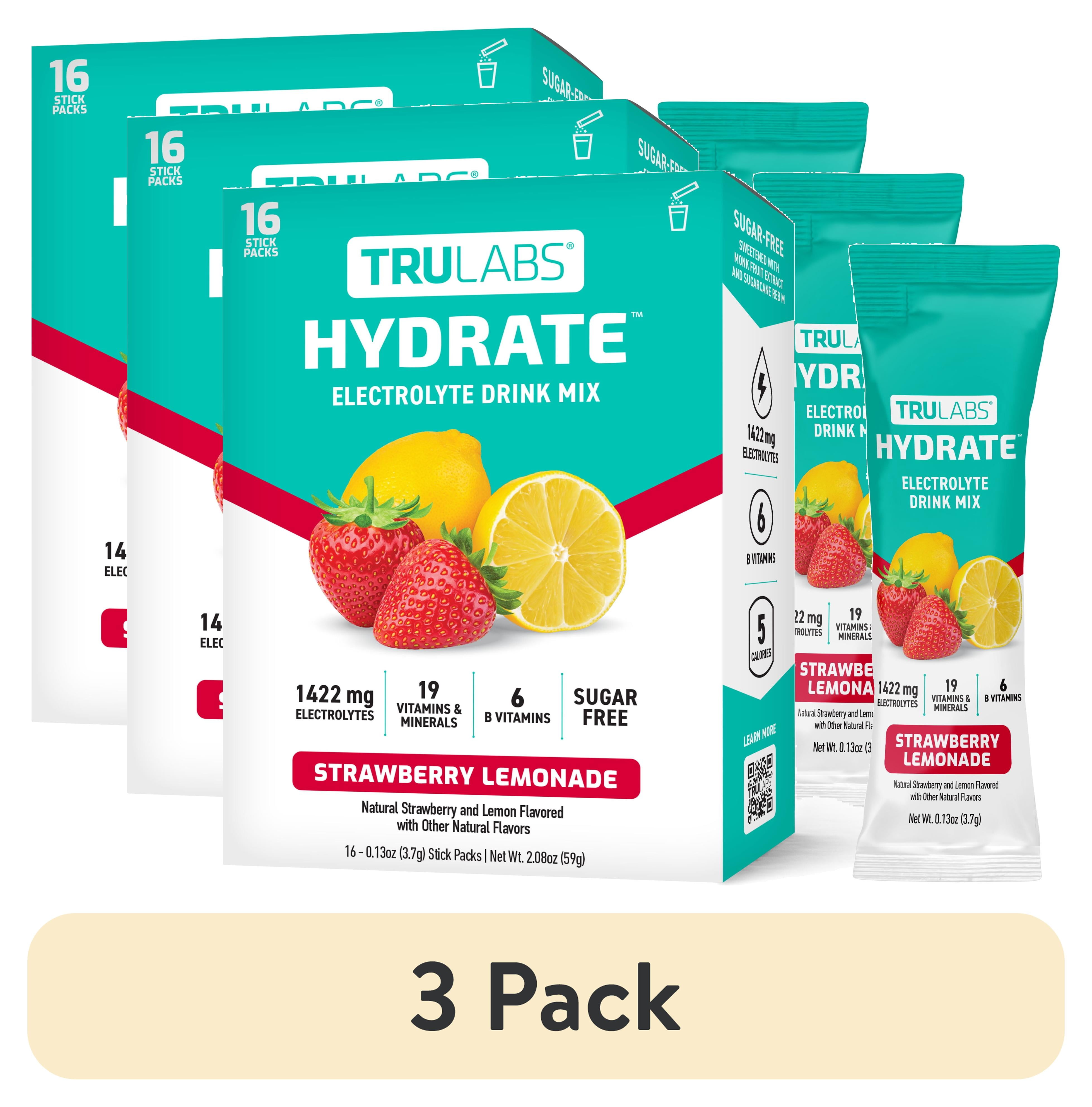 (3 pack) TruLabs Hydrate Powders Strawberry Lemonade, Electrolyte Drink ...