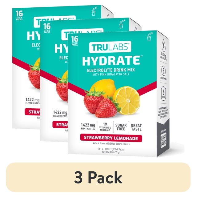 (3 pack) TruLabs® Hydrate Powders Strawberry Lemonade, 16 Servings ...