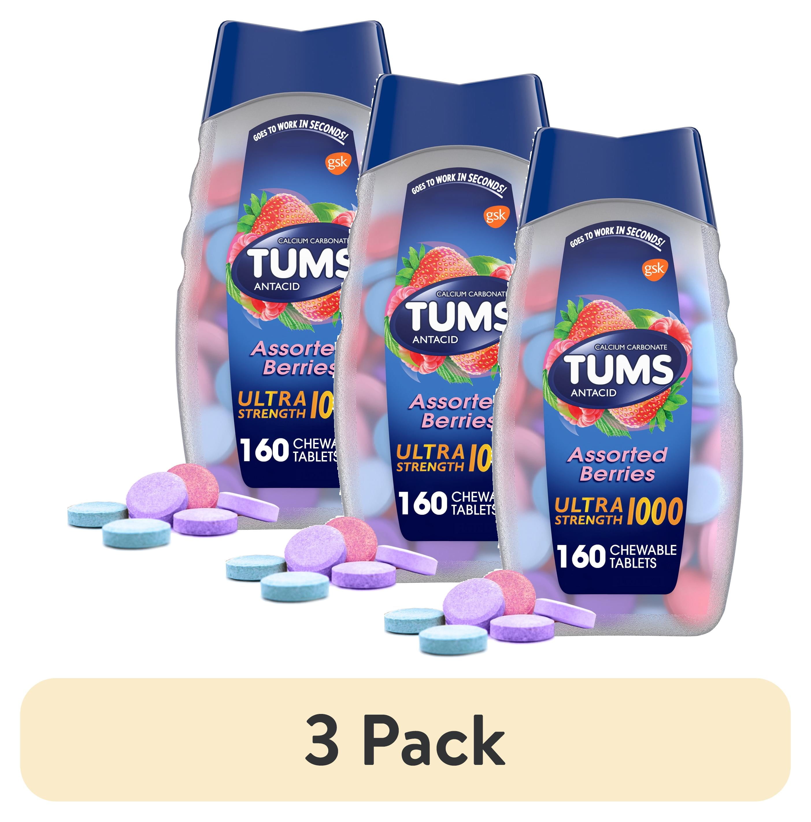 (3 pack) Tums Ultra Strength Heartburn Relief Chewable Antacid Tablets ...