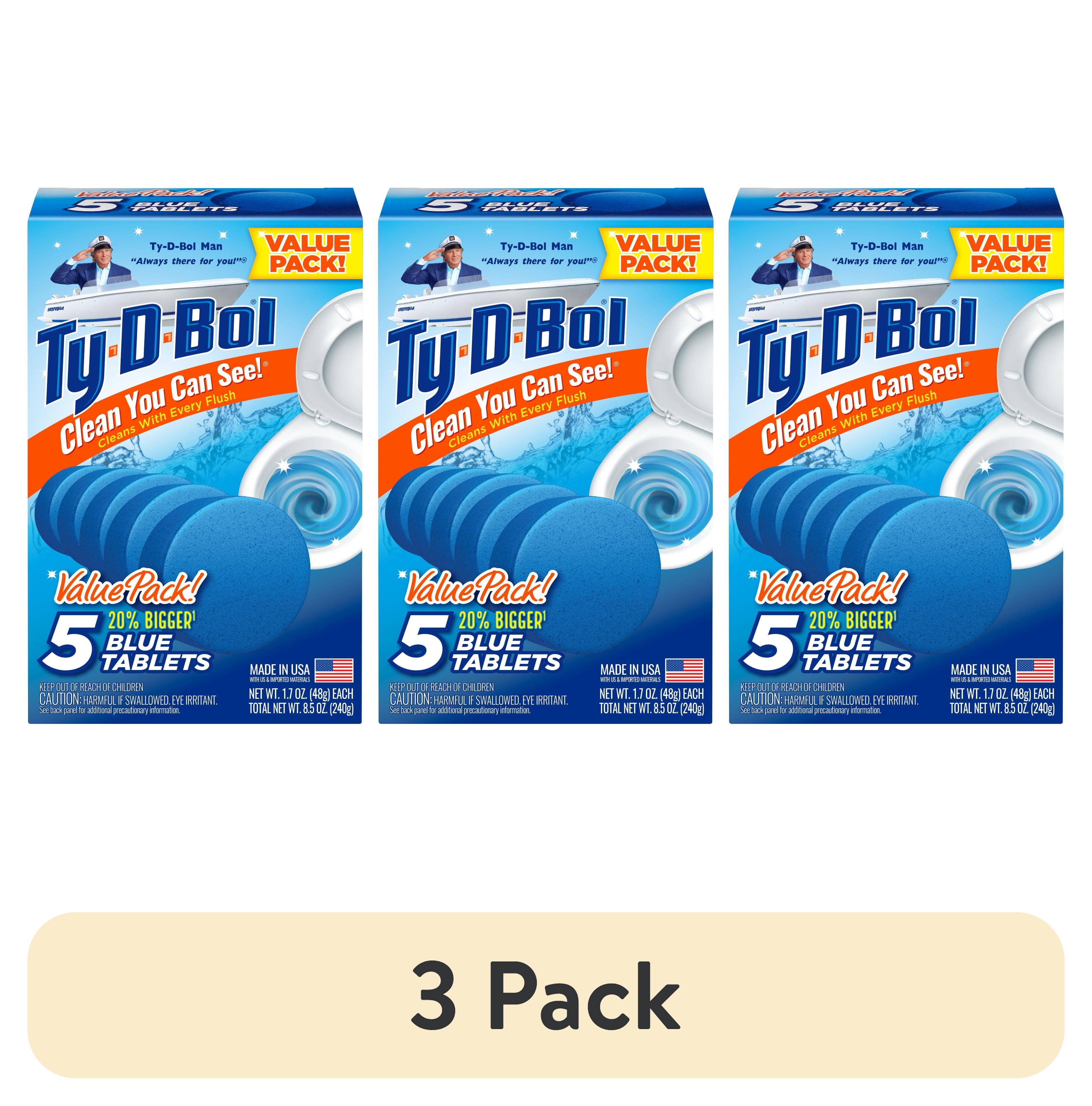 (3 pack) Ty-D-Bol Toilet Cleaner, Blue Toilet Bowl Cleaner Tablets, Bleach Free, 1.7 oz, 5 Pack ...