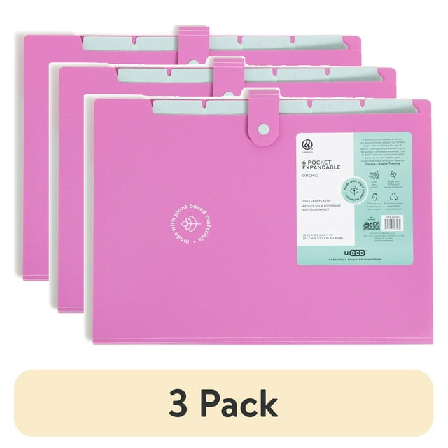 (3 pack) U Brands U-Eco 6 Pocket Expandable File Folder, Open Top ...