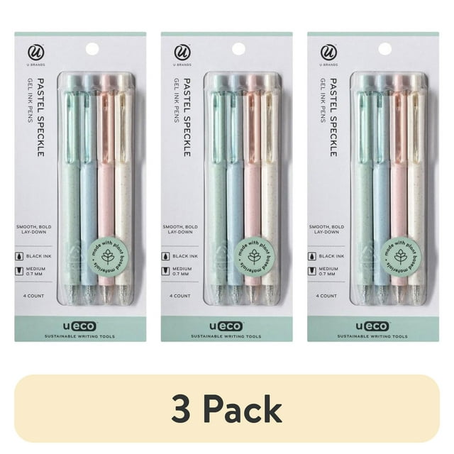 (3 pack) U Brands U-Eco Gel Pen, Black Ink, Pastel Speckle, 4 Count, 0 ...