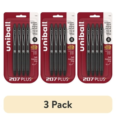 (3 pack) Uniball 207 Plus+ Retractable Gel Pens, Medium Point (0.7mm ...