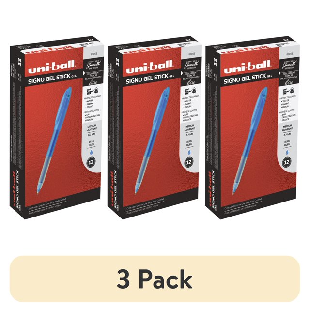 (3 pack) Uniball Signo Gel Stick Pens, Medium Point (0.7mm), Blue Ink ...