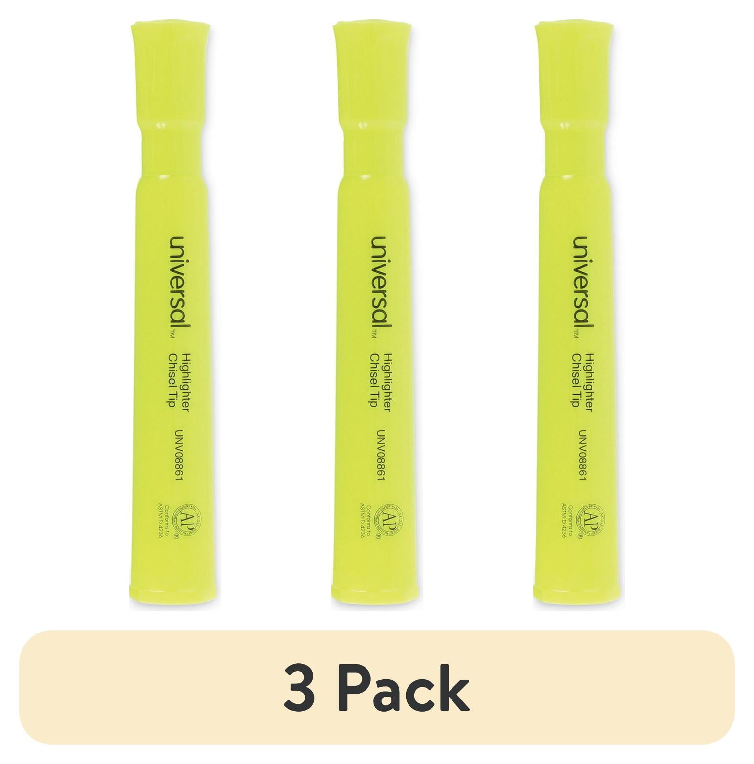 (3 pack) Universal Desk Highlighter, Chisel Tip, Fluorescent Yellow ...