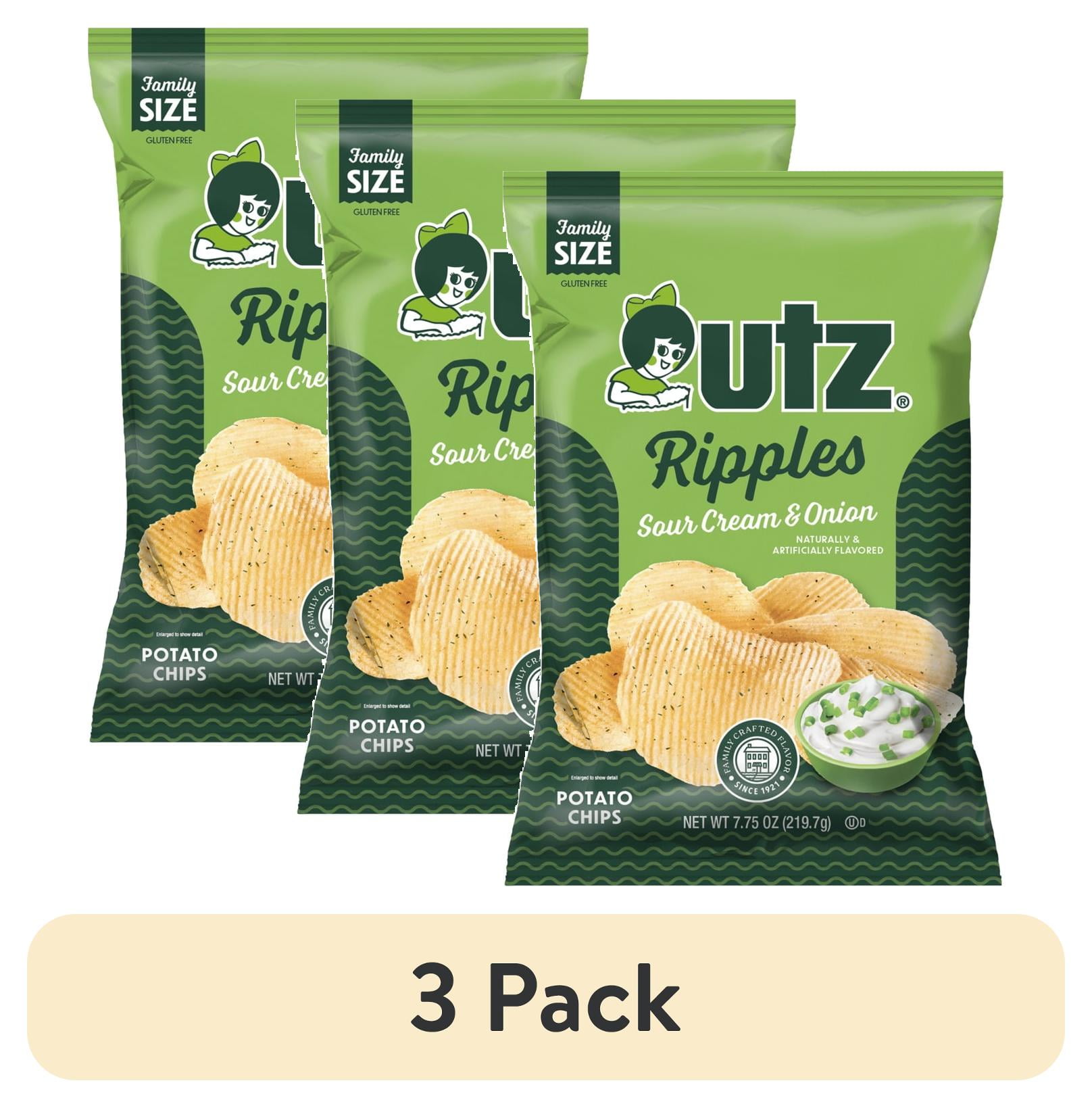 (3 pack) Utz Ripples Sour Cream & Onion Flavored Potato Chips 7.75 oz ...