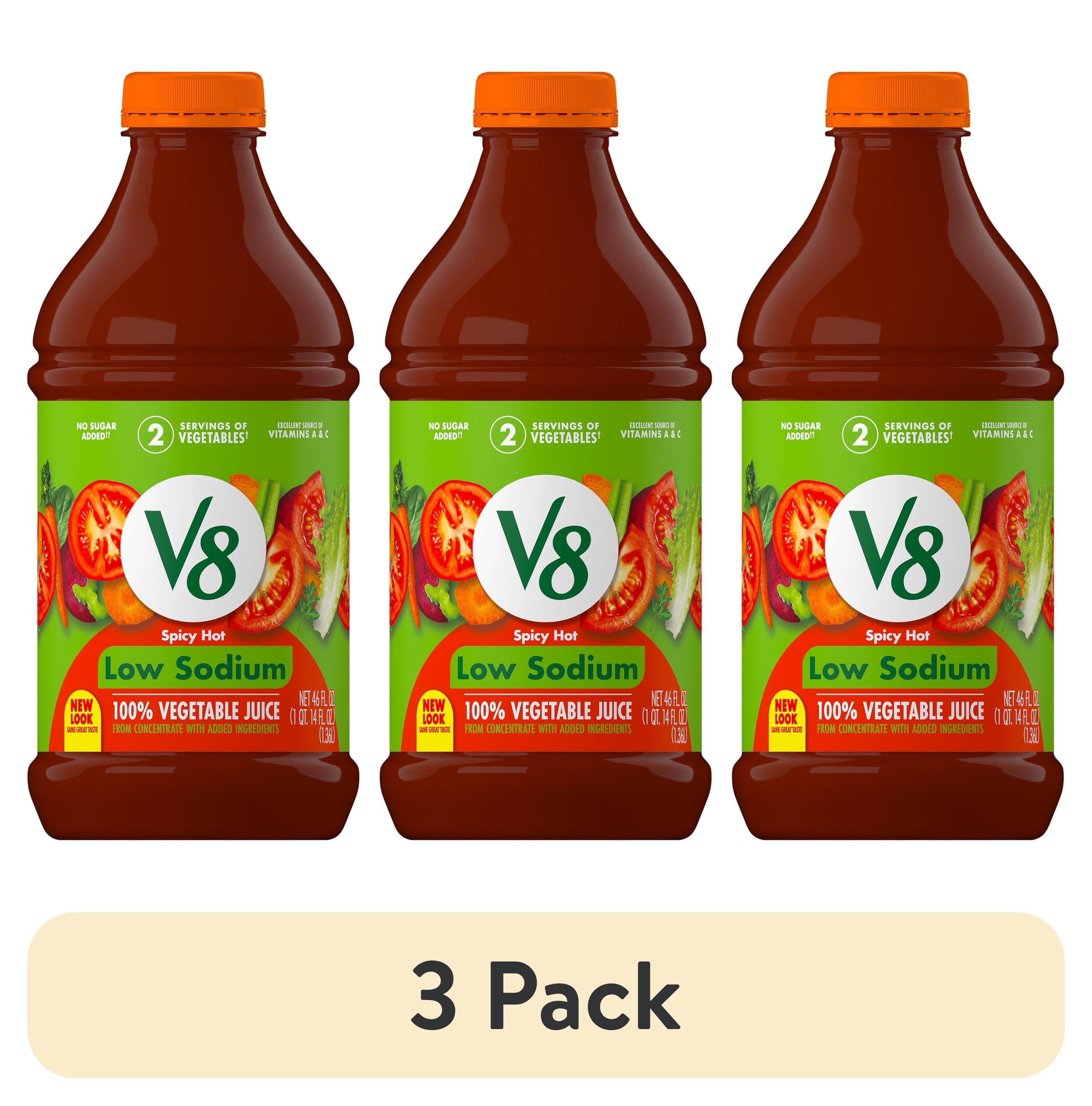 (3 pack) V8 Low Sodium Spicy Hot 100% Vegetable Juice, 46 fl oz Bottle ...