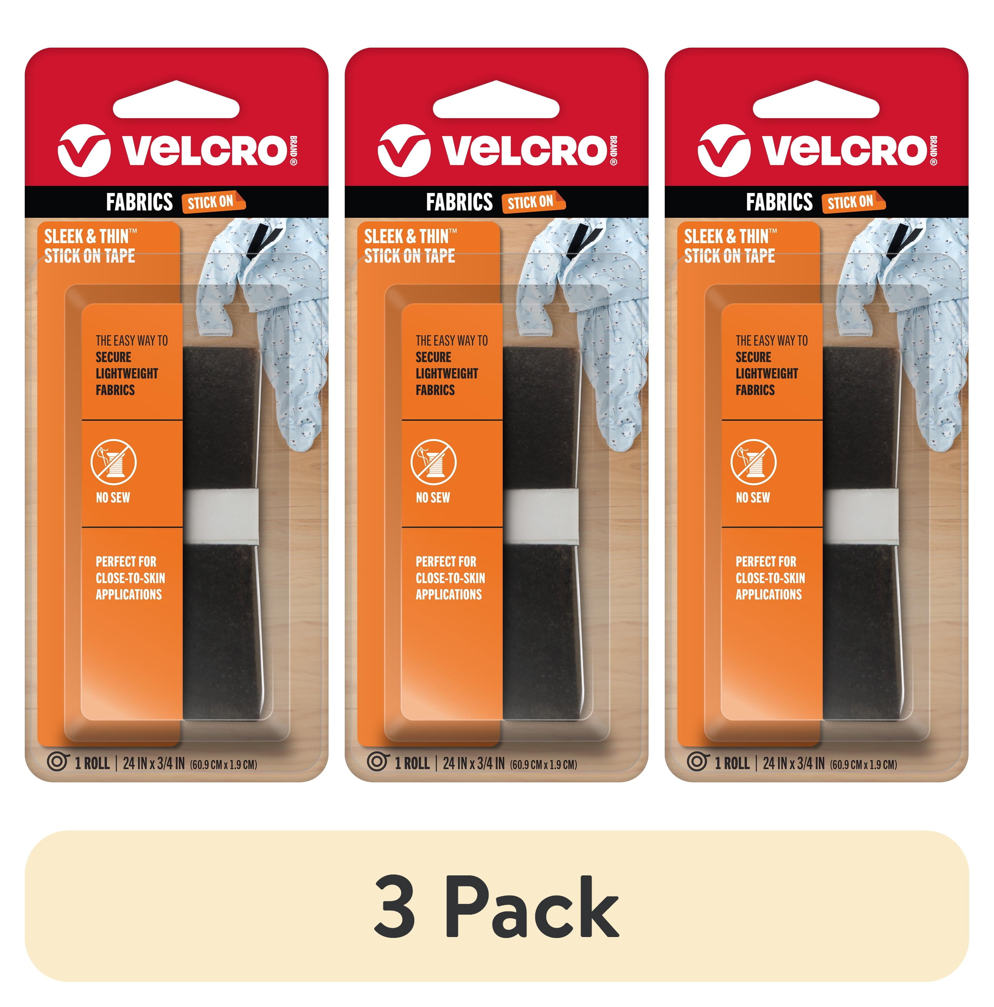 (3 pack) VELCRO Brand Sleek and Thin Stick On Tape for Fabrics | 24in x ...