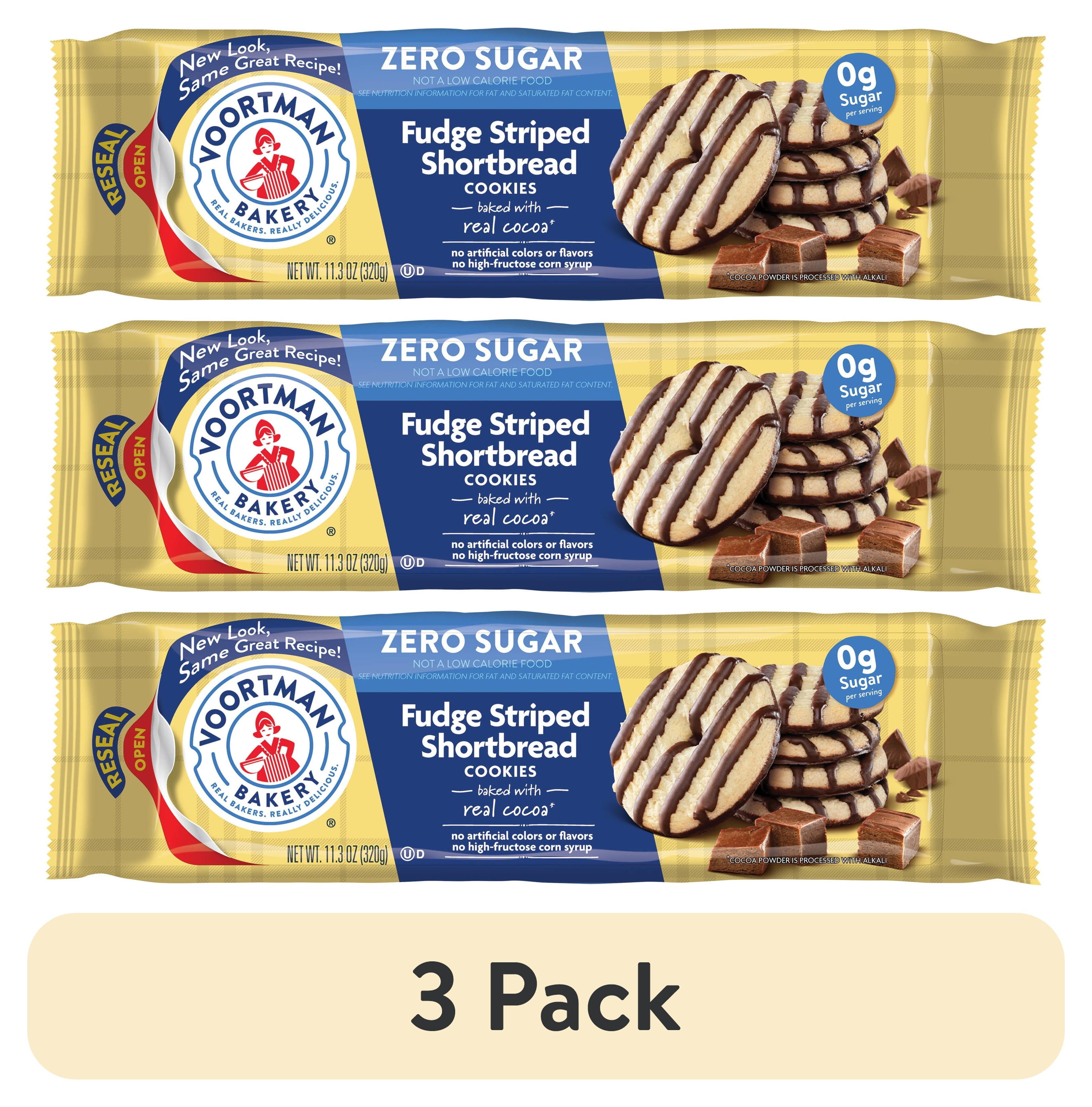(3 pack) VOORTMAN Bakery Zero Sugar Fudge Striped Shortbread Cookies 11 ...