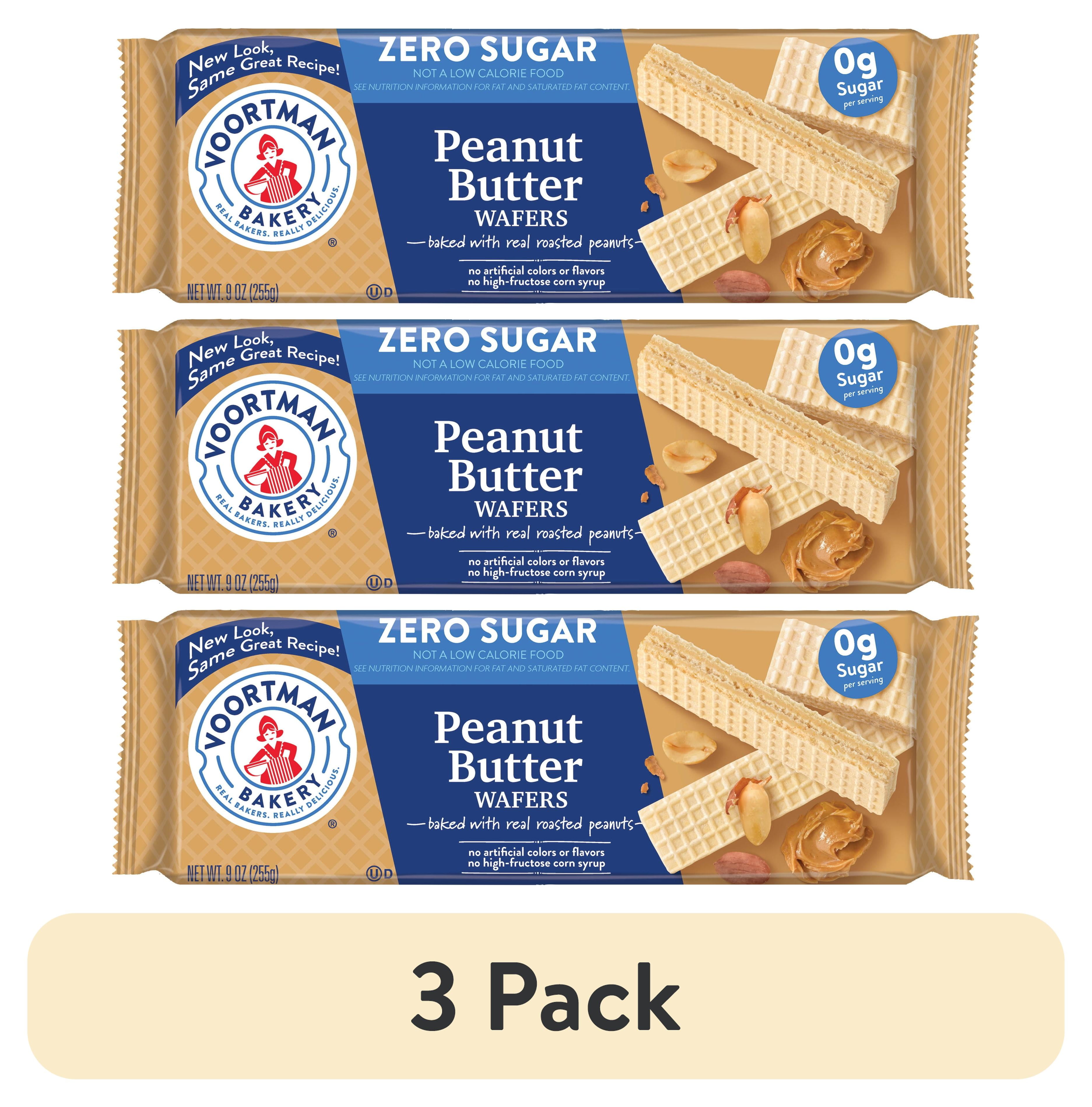 (3 pack) VOORTMAN Zero Sugar Peanut Butter Wafers, No Artificial Colors ...