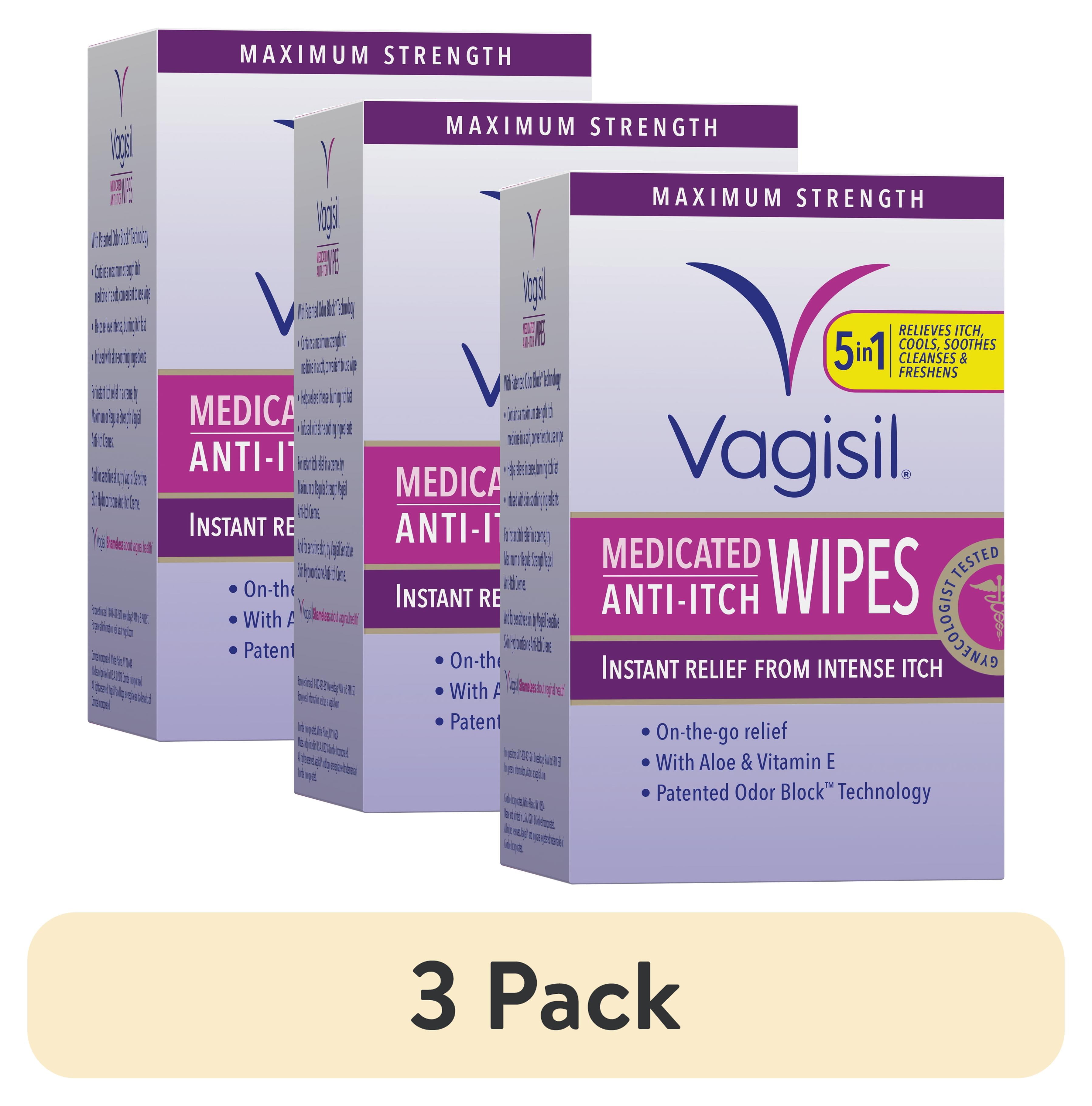(3 pack) Vagisil Anti-Itch Medicated Wipes, Maximum Strength for ...