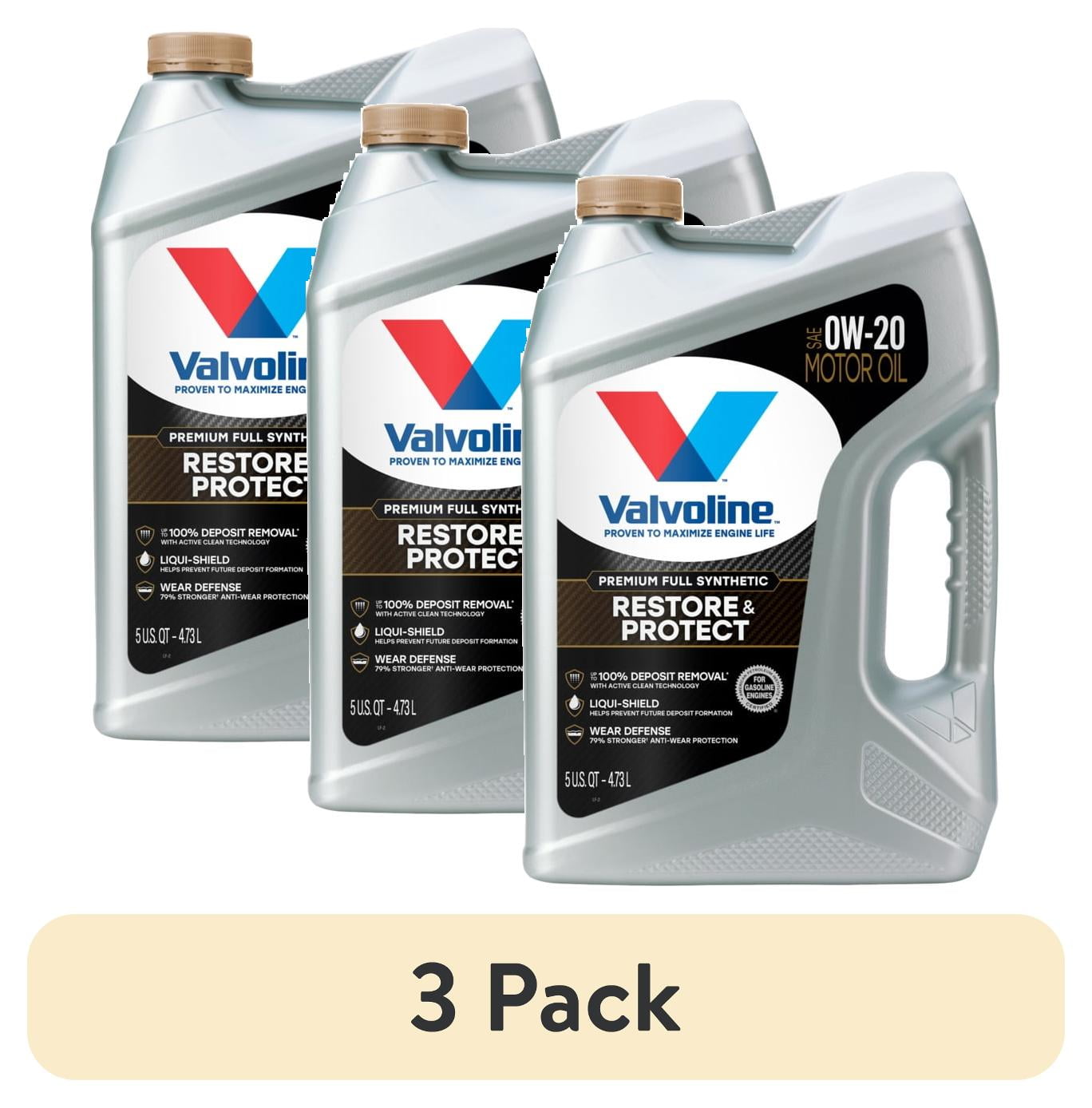 (3 pack) Valvoline Restore & Protect Full Synthetic 0W-20 Motor Oil 5 ...