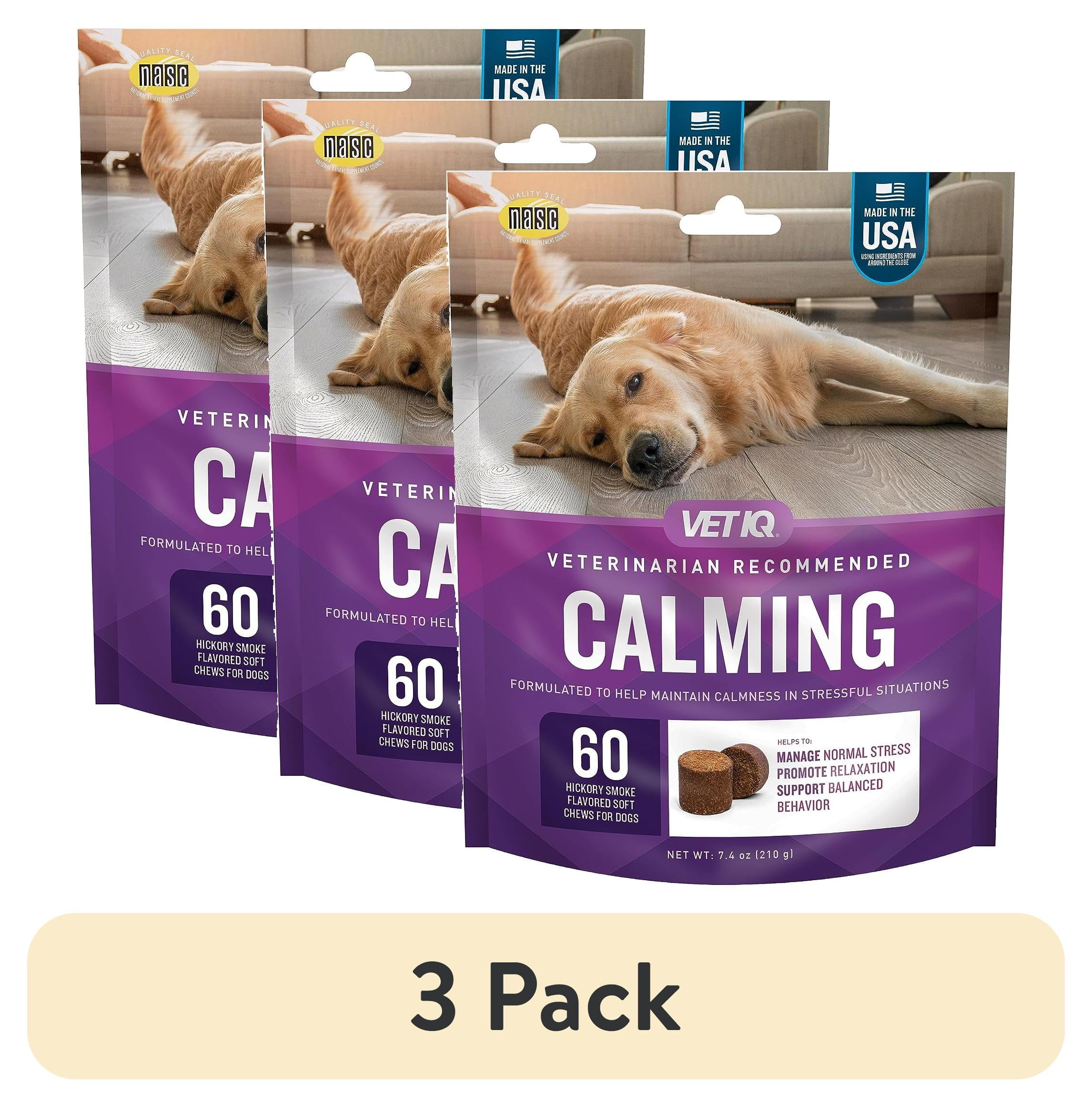 (3 pack) VetIQ Calming Support Supplement Soft Chews for Dogs, Hickory ...
