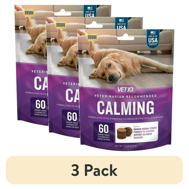 (3 pack) VetIQ Calming Support Supplement Soft Chews for Dogs, Hickory ...