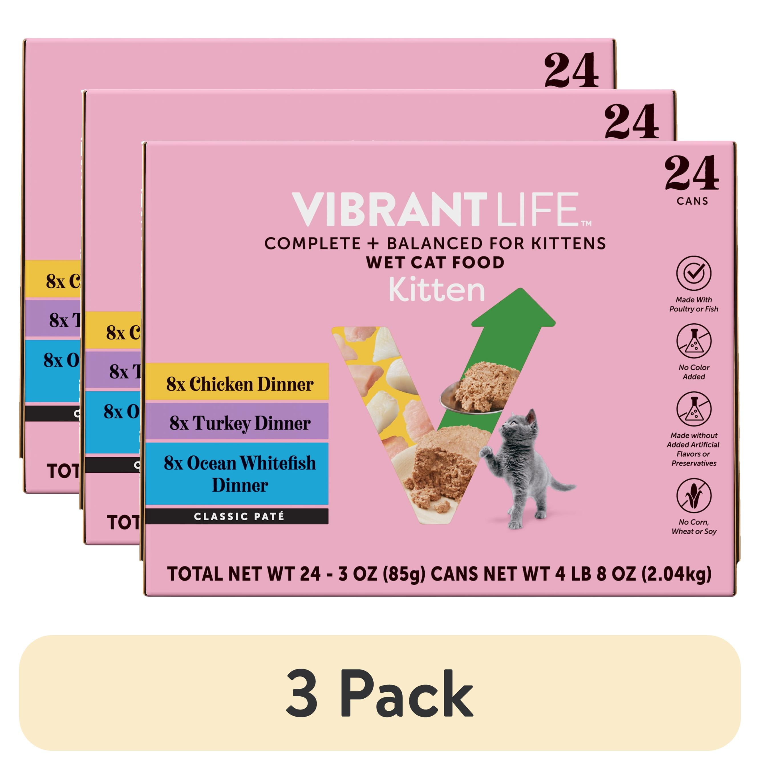 (3 pack) Vibrant Life Variety Pack Classic Pate Wet Kitten Food, Grain-Free, 3 oz Cans, 24 Count ...