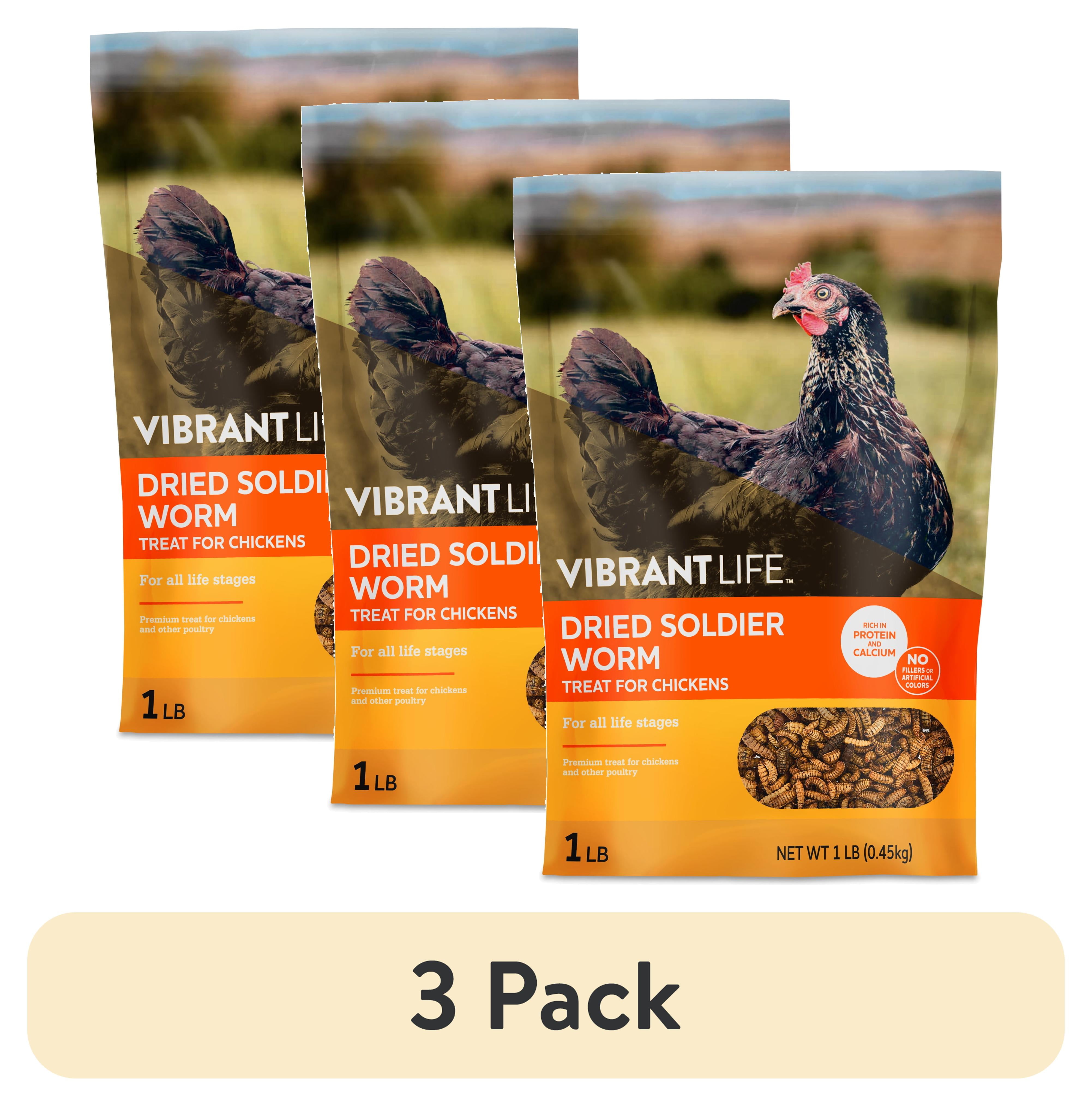 (3 pack) Vibrant Life Dried Soldier Worm Treats for Chickens, 1 lb Bag ...