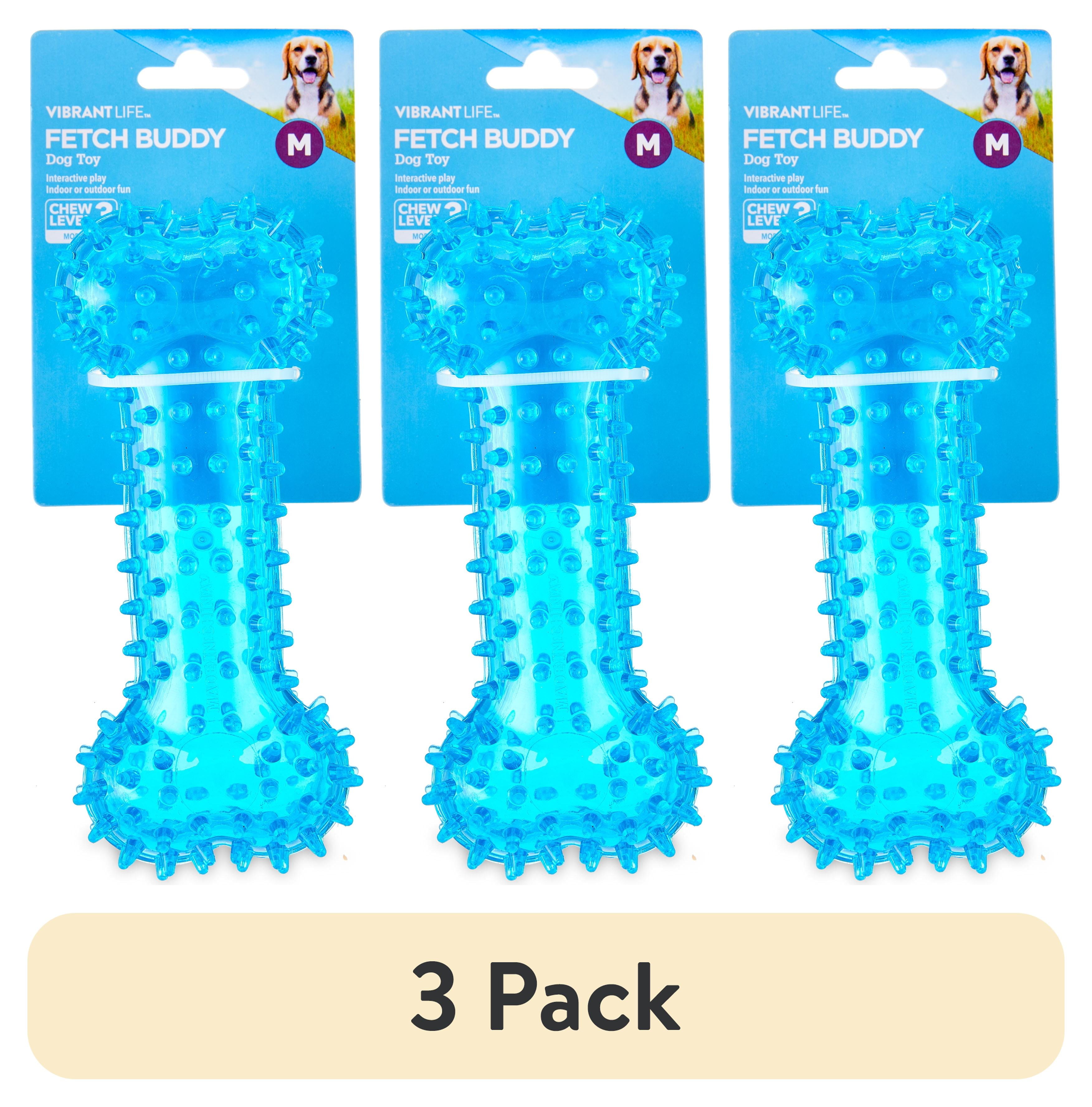 (3 pack) Vibrant Life Fetch Buddy Spiky Blue Bone Dog Toy, Chew Level 3 ...