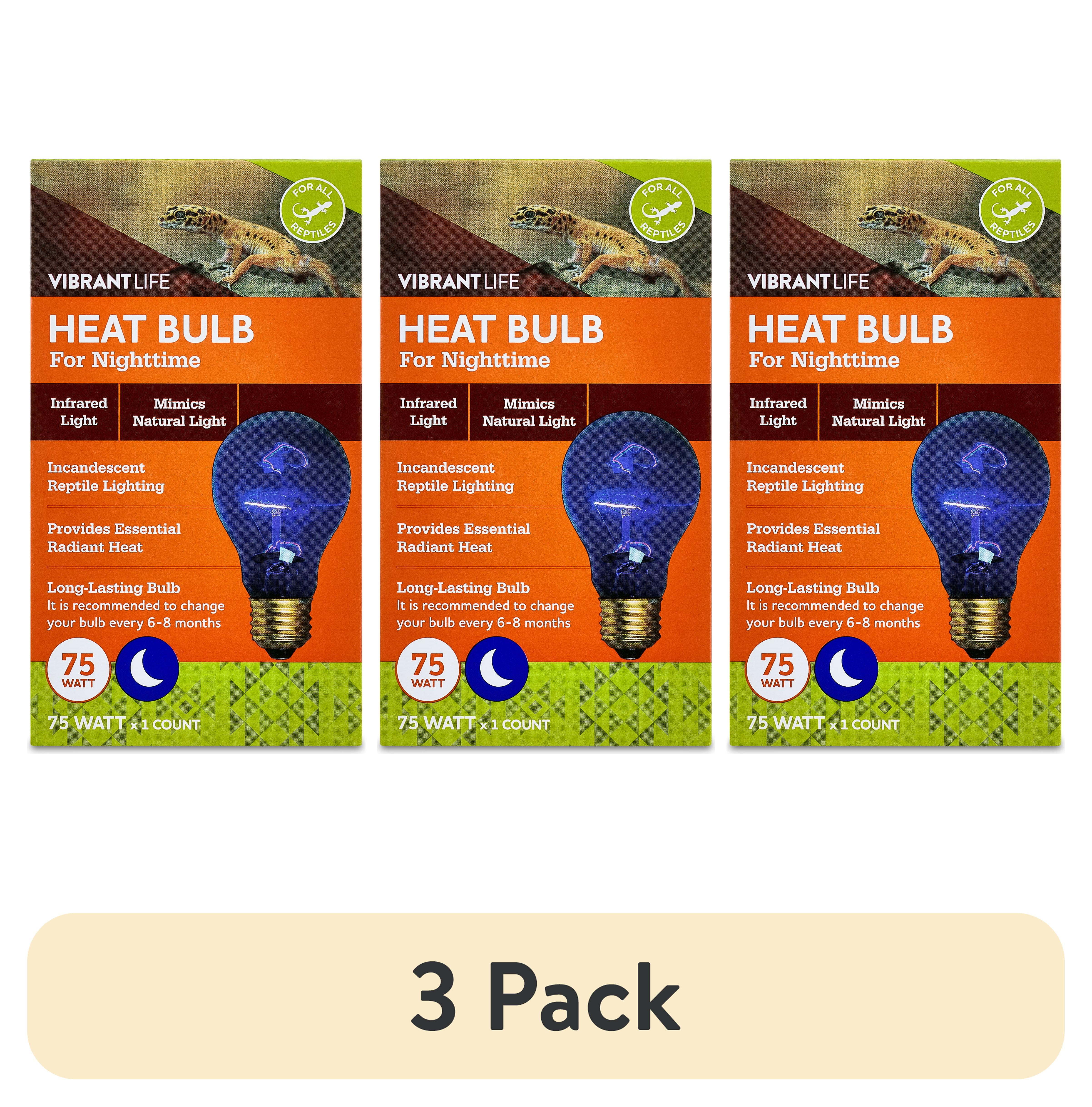 (3 pack) Vibrant Life Nighttime Heat Bulb for Reptiles, 75 Watts ...