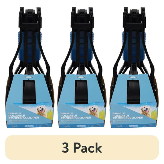 (3 pack) Vibrant Life Plastic Foldable Pooper Scooper for Dogs, Black ...