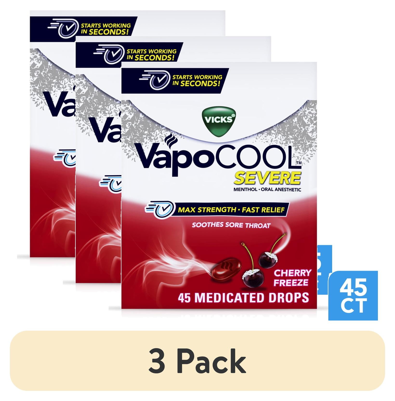 (3 pack) Vicks Vapo Cool Severe Menthol Drops, Cold Medicine for Sore ...