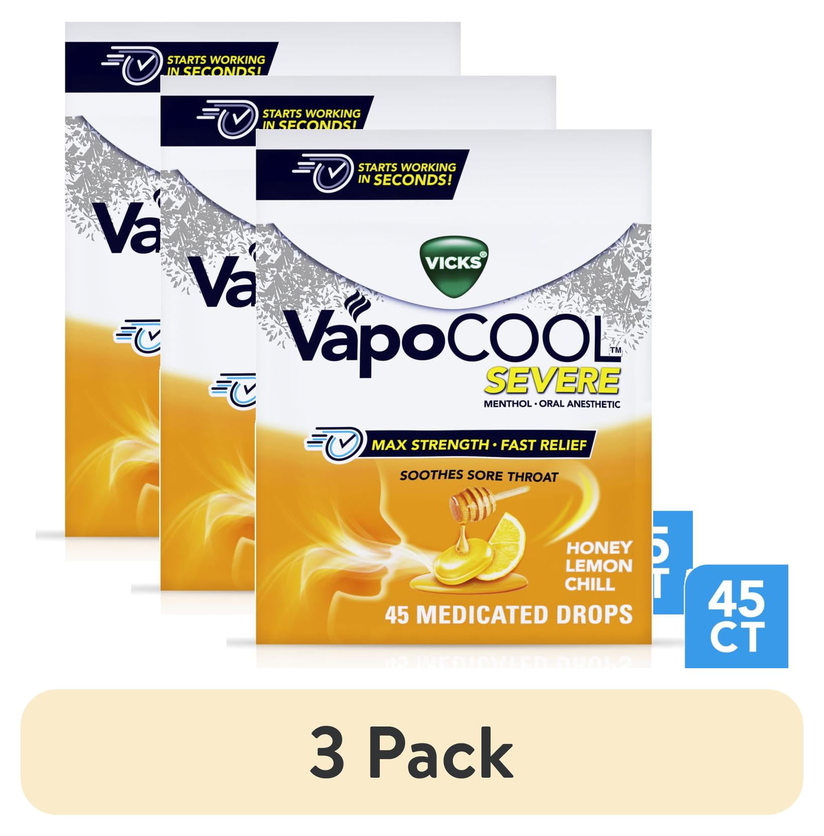 (3 pack) Vicks VapoCool Severe Medicated Sore Throat Drops, Menthol ...