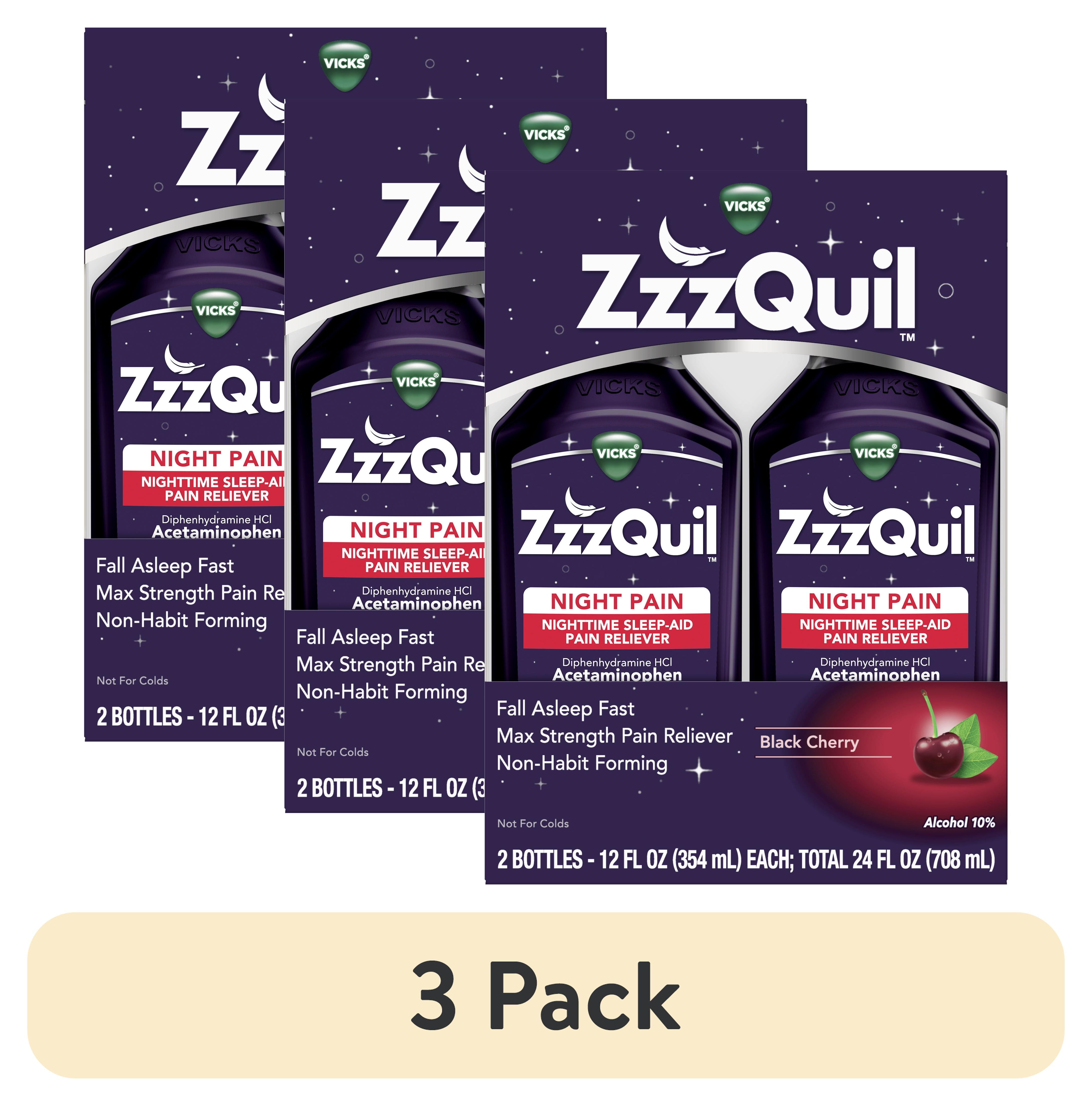 (3 pack) Vicks ZzzQuil Night Pain, Sleep Aid Pain Reliever Liquid ...