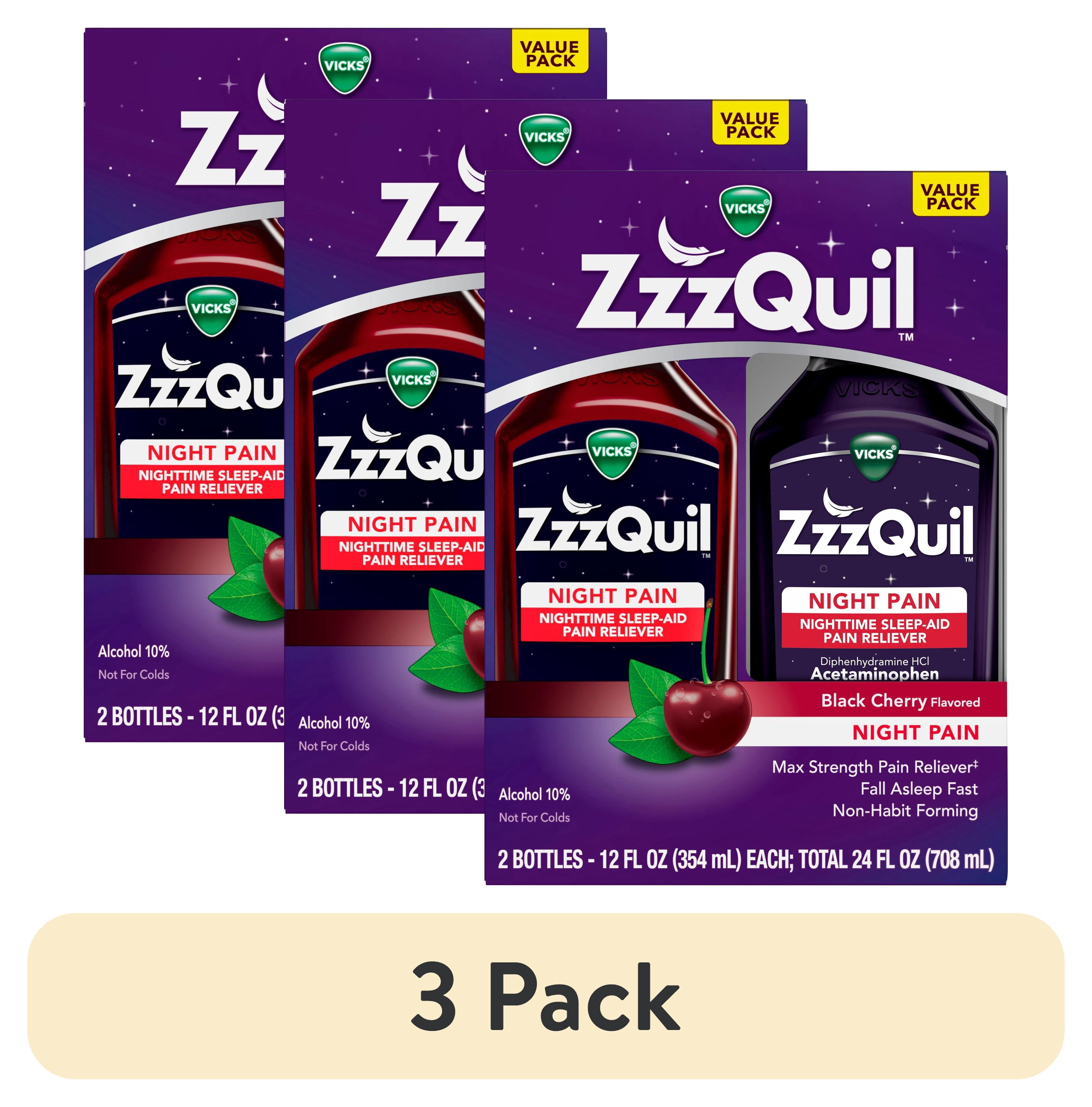 (3 pack) ZzzQuil Night Pain, Sleep Aid Pain Reliever Liquid, Sleep Aid ...