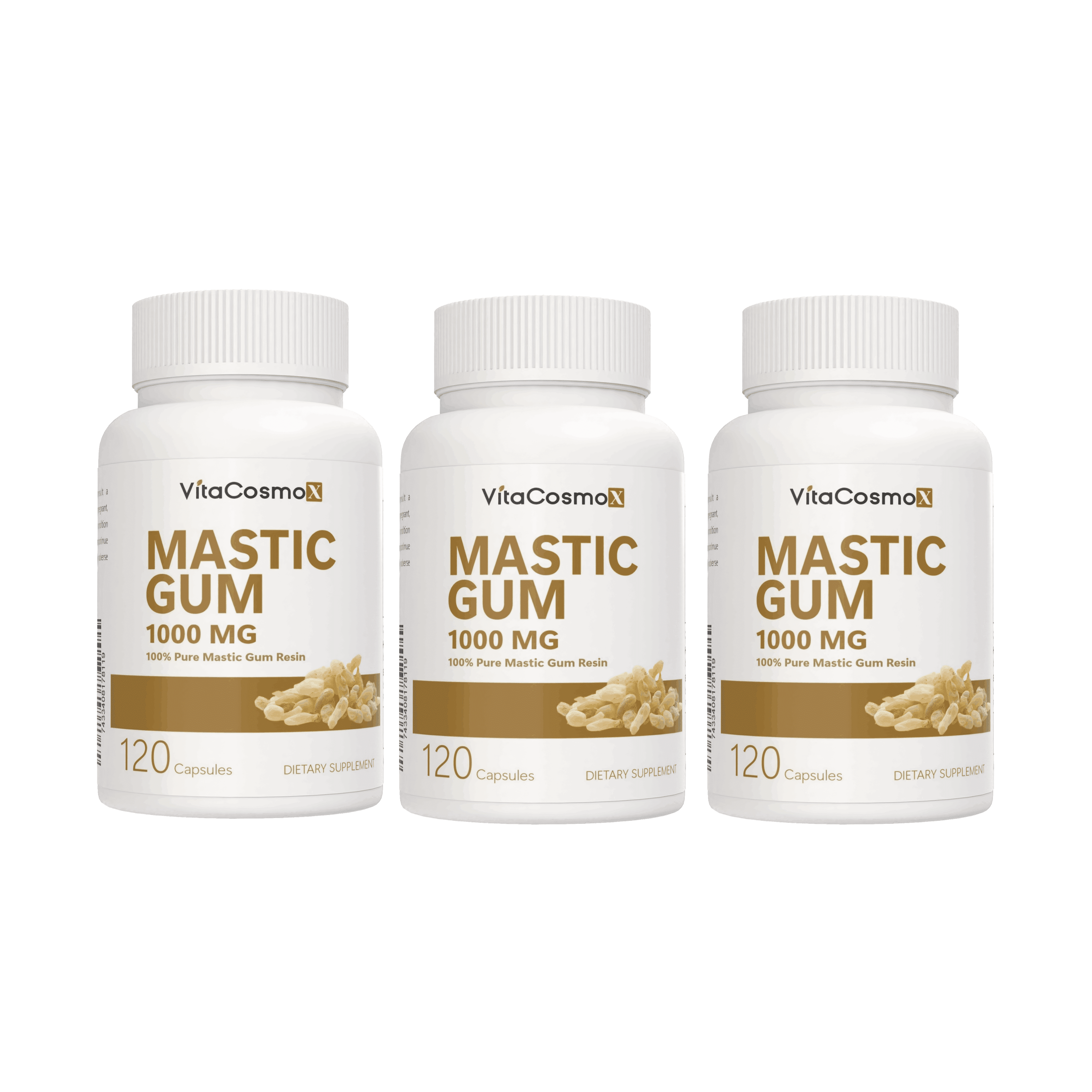 3 pack - VitaCosmoX Mastic Gum 1000mg per Serving 120 Capsules ...