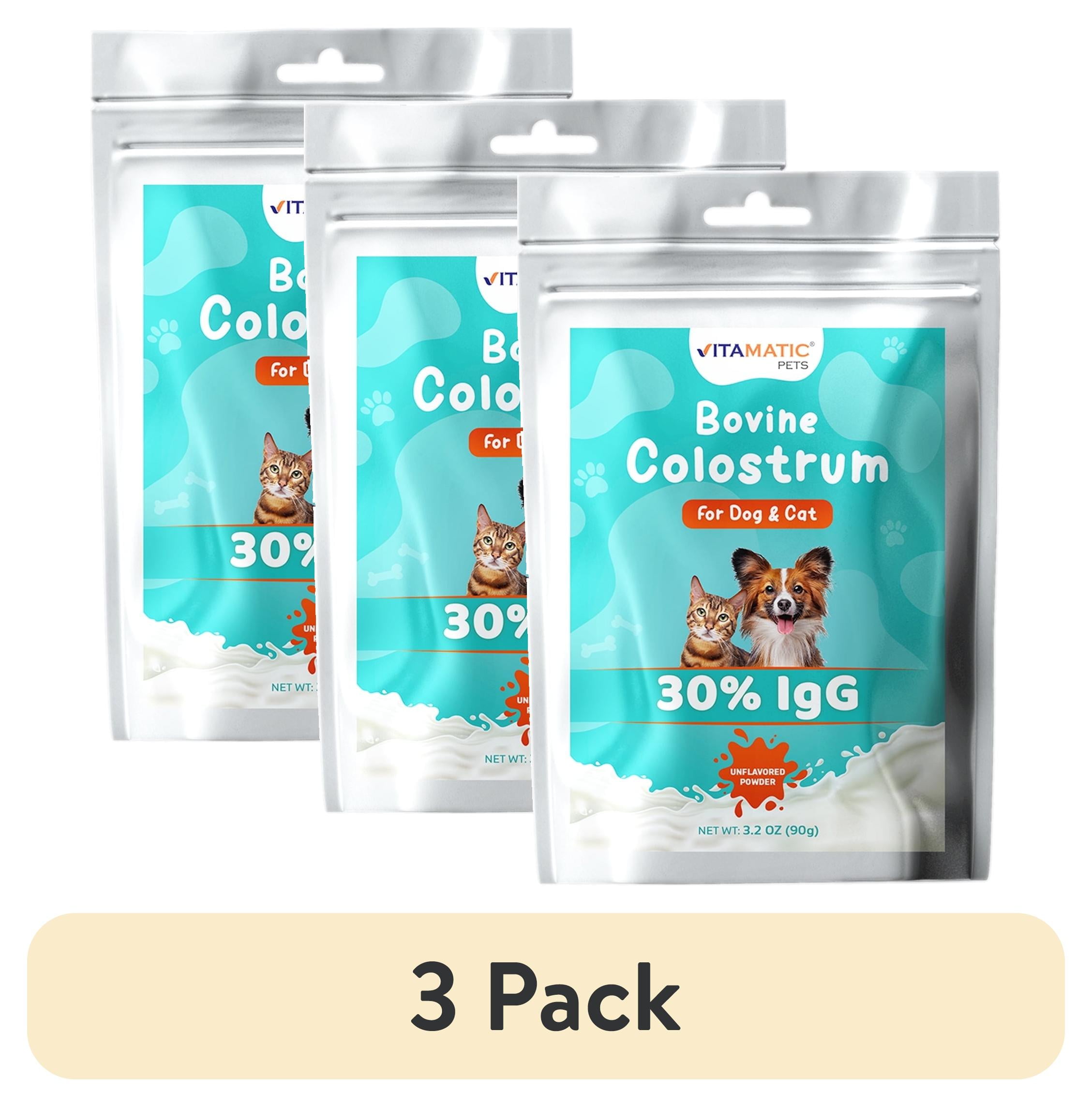 (3 pack) Vitamatic Bovine Colostrum for Dogs and Cats, 90 Grams, 30% ...