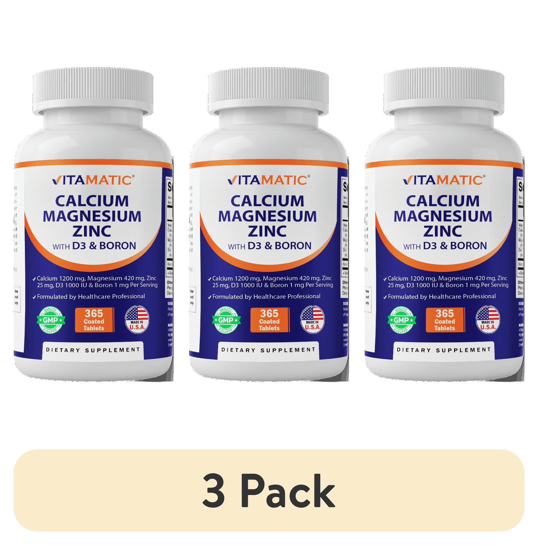 (3 pack) Vitamatic Calcium Magnesium Zinc D3 Boron | 365 Coated Tablets ...