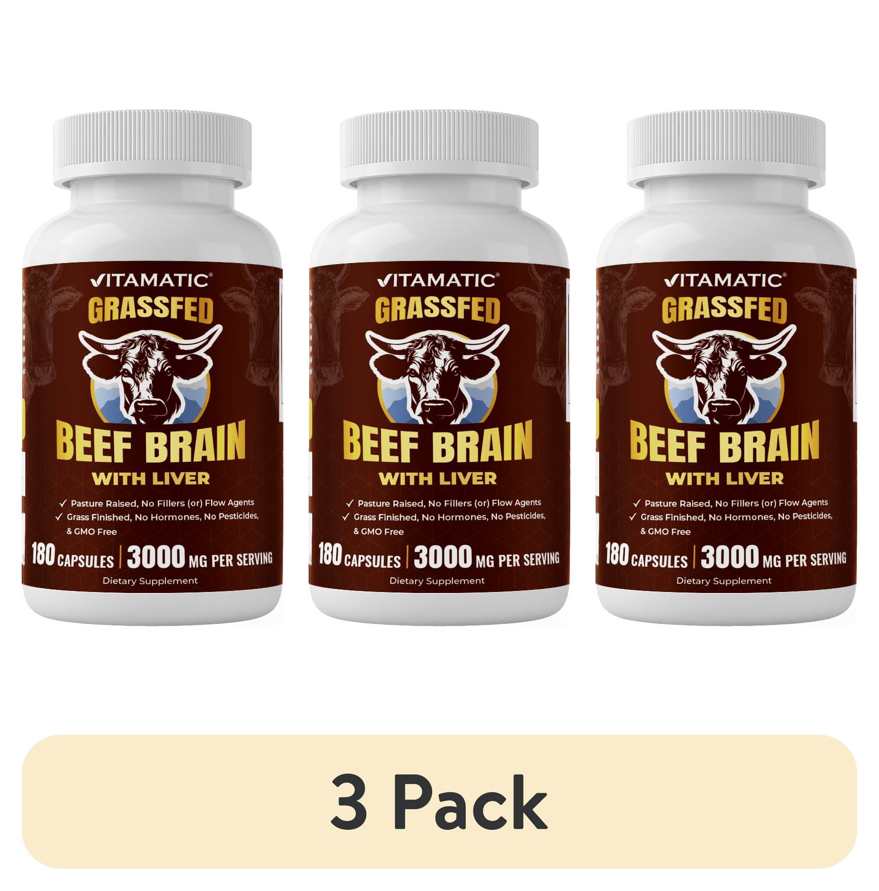 (3 pack) Vitamatic Grass Fed Beef Brain with Liver - 180 Capsules ...