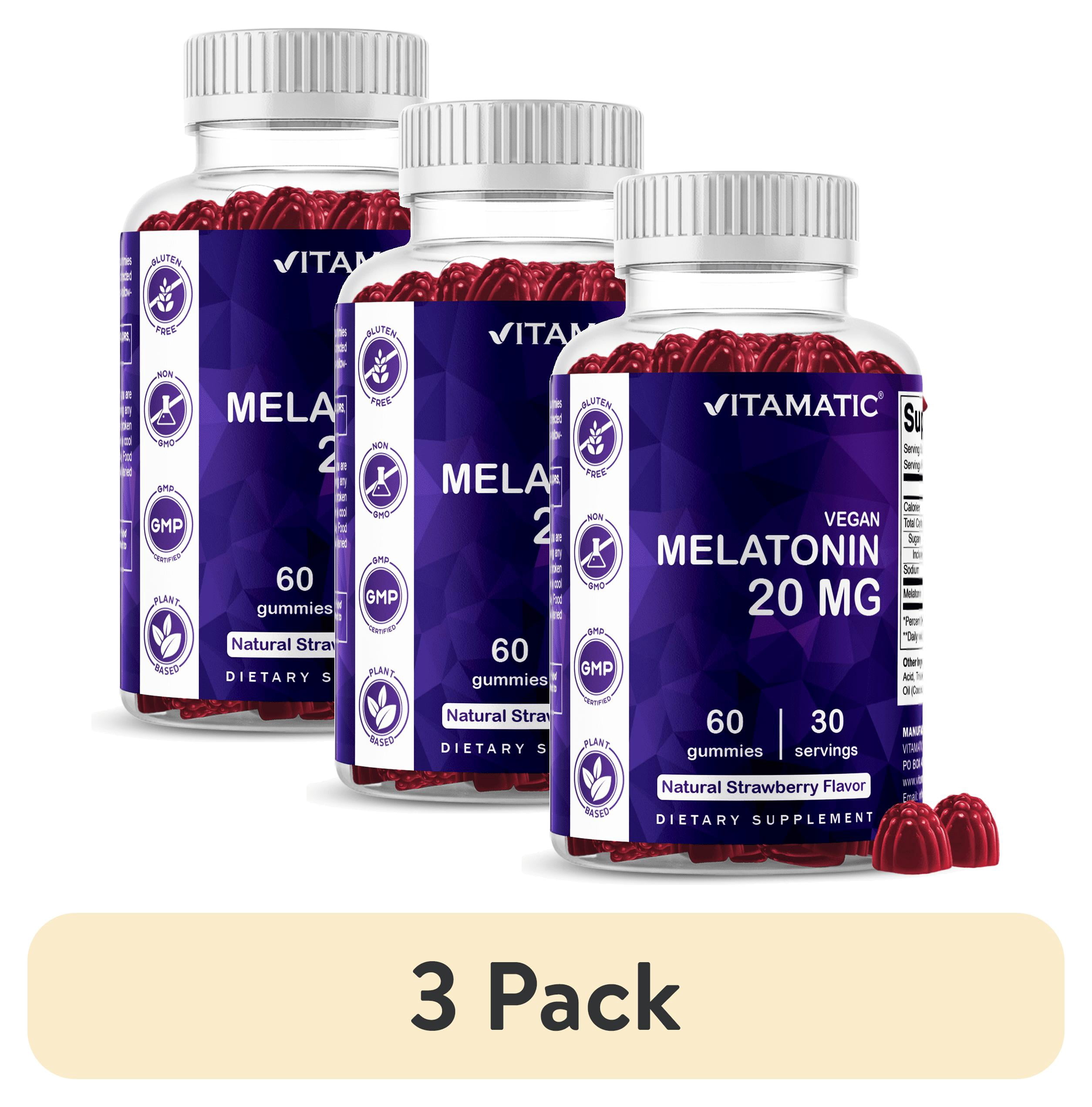 (3 pack) Vitamatic Melatonin 20mg Gummies for Adults, 30 Servings - 60 ...
