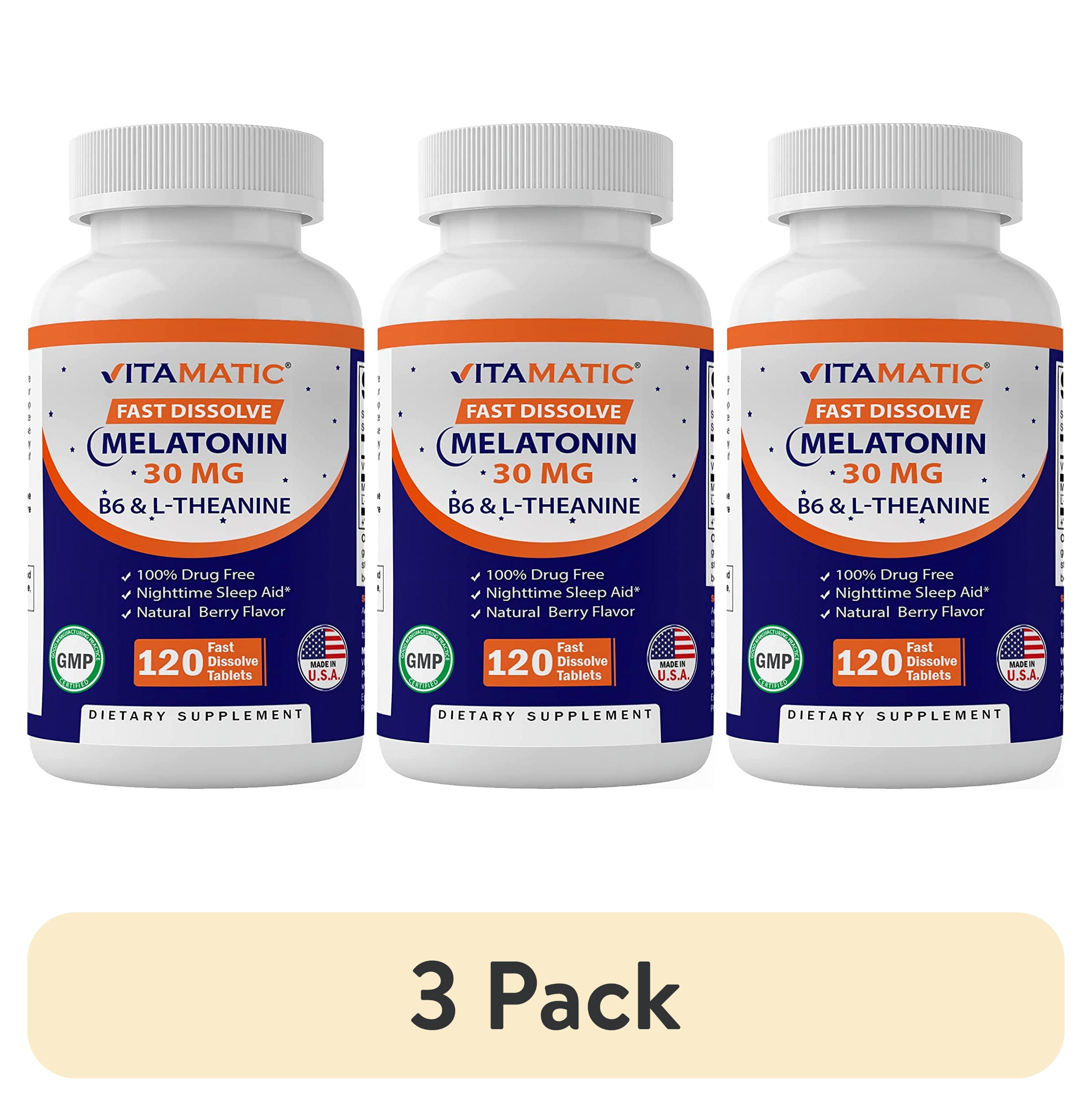 (3 pack) Vitamatic Melatonin, B6 & L-Theanine, Natural Berry, 120 Fast ...