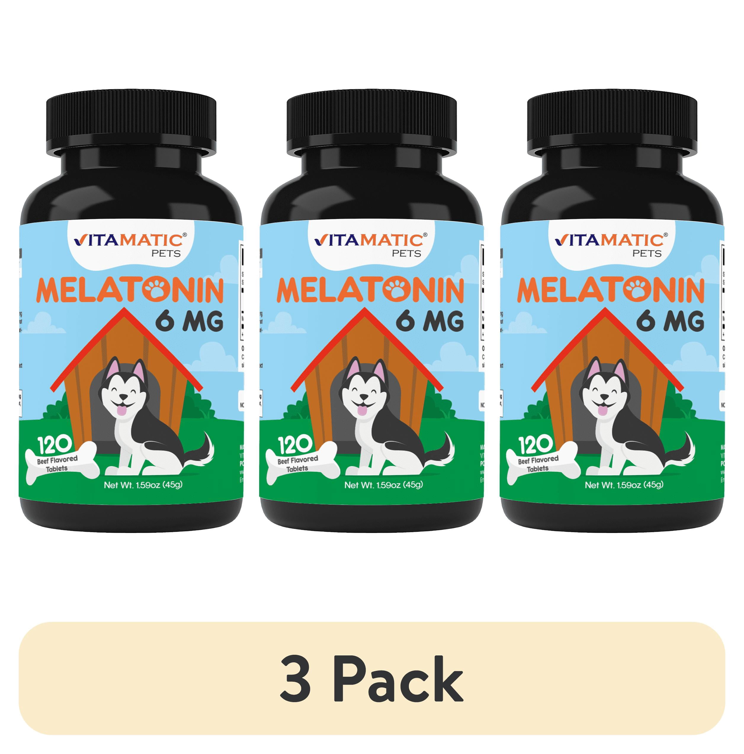 (3 pack) Vitamatic Melatonin for Dogs - 6 mg - 120 Beef Flavored ...