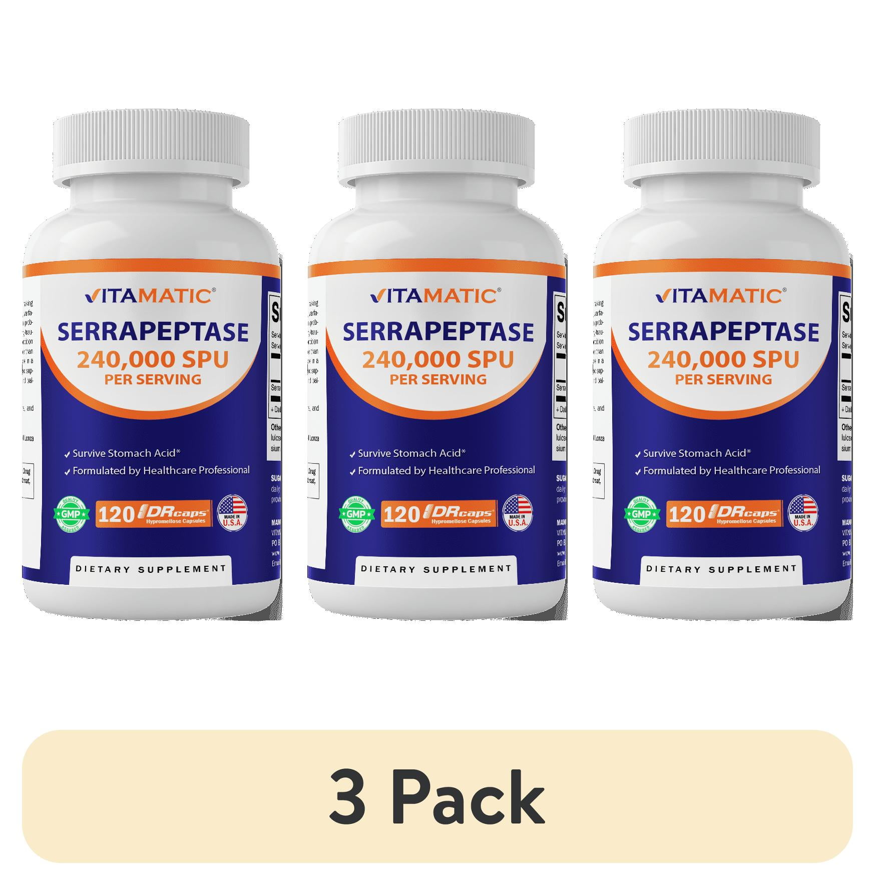 (3 pack) Vitamatic Serrapeptase 240,000 SPU Servings, 120 Delayed ...
