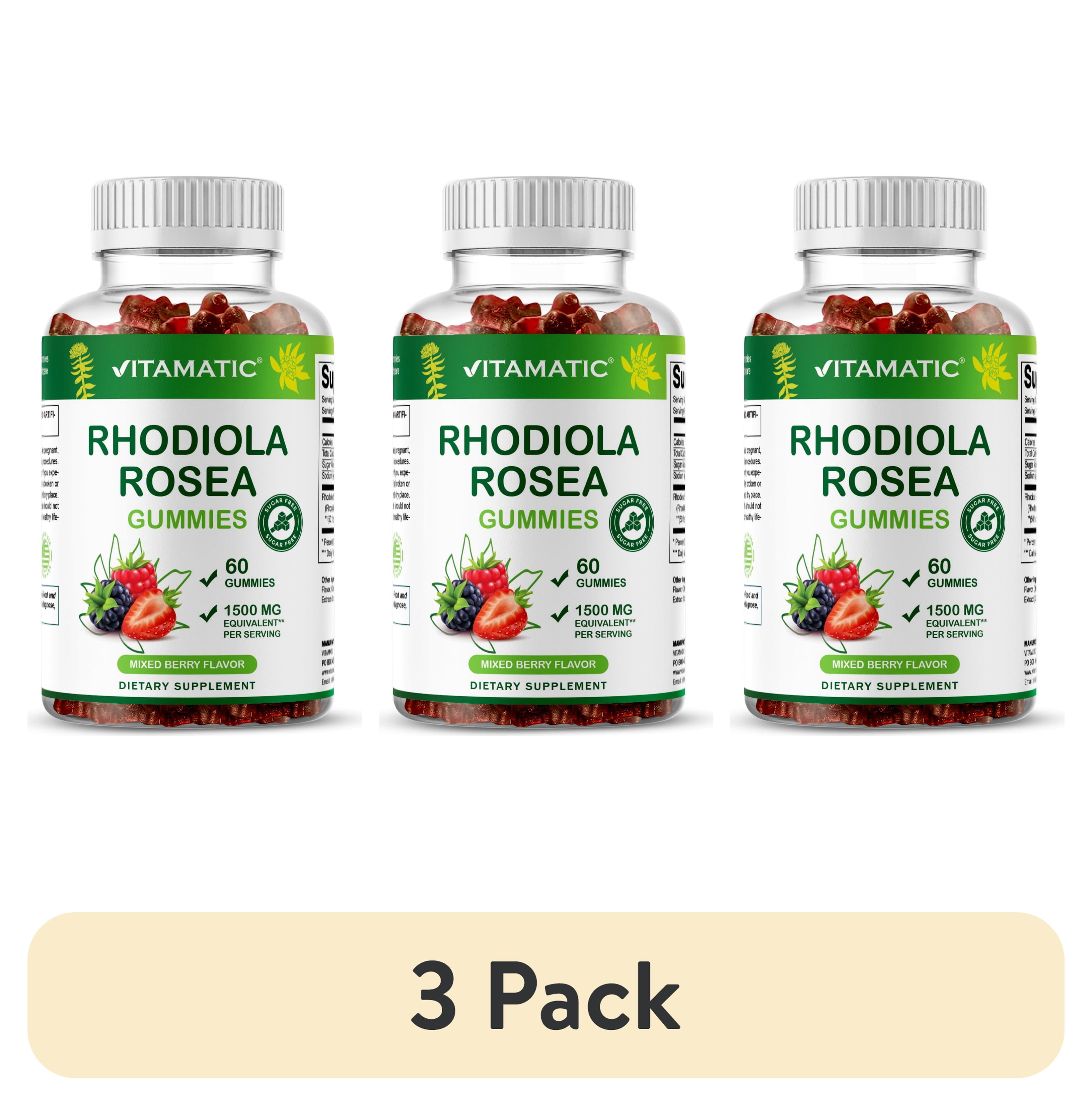 (3 pack) Vitamatic Sugar Free Rhodiola Rosea Gummies 1500 mg Equivalent ...