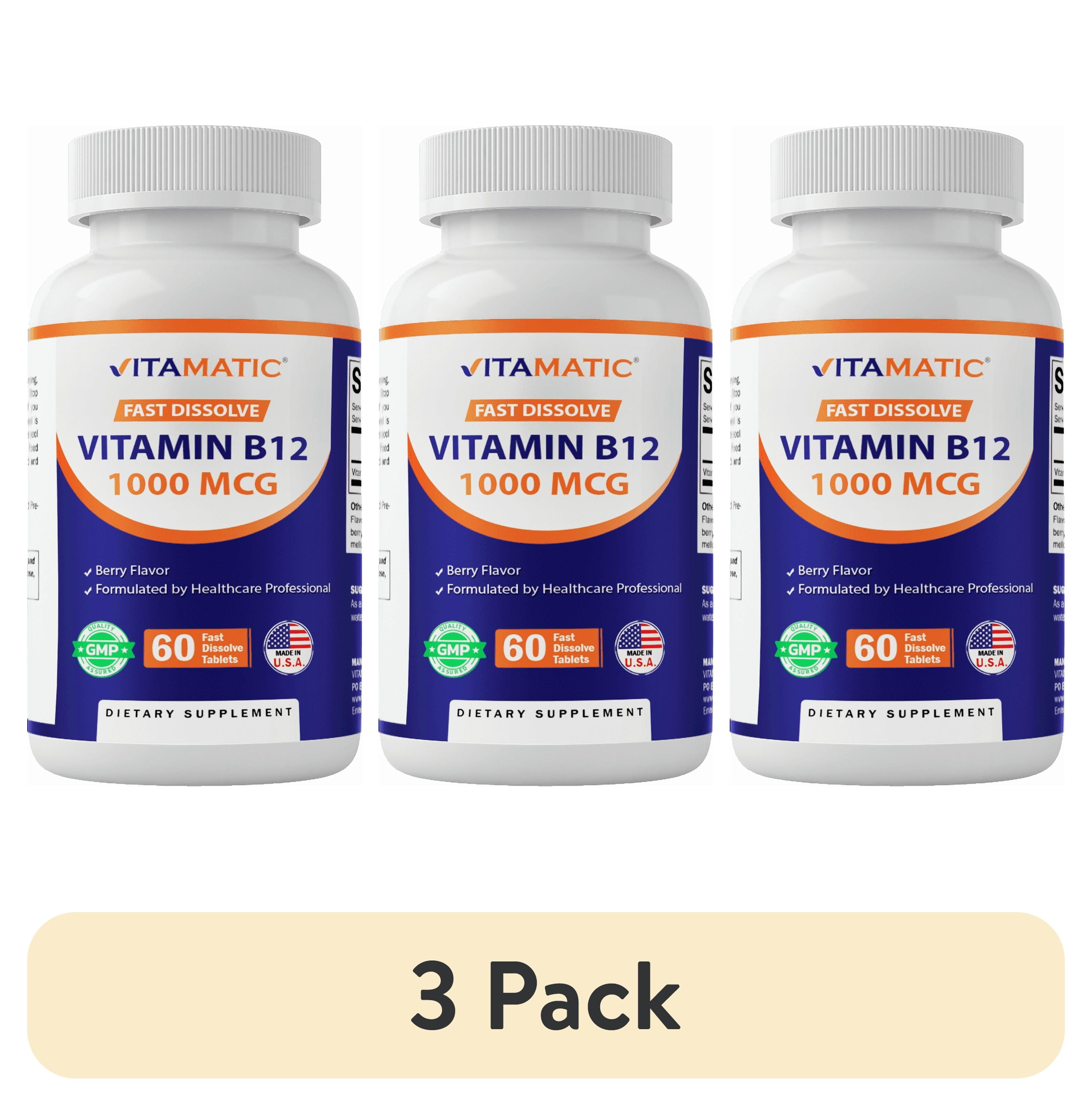 (3 pack) Vitamatic Vitamin B12 1000 mcg Fast Dissolve – 60 Tablets ...