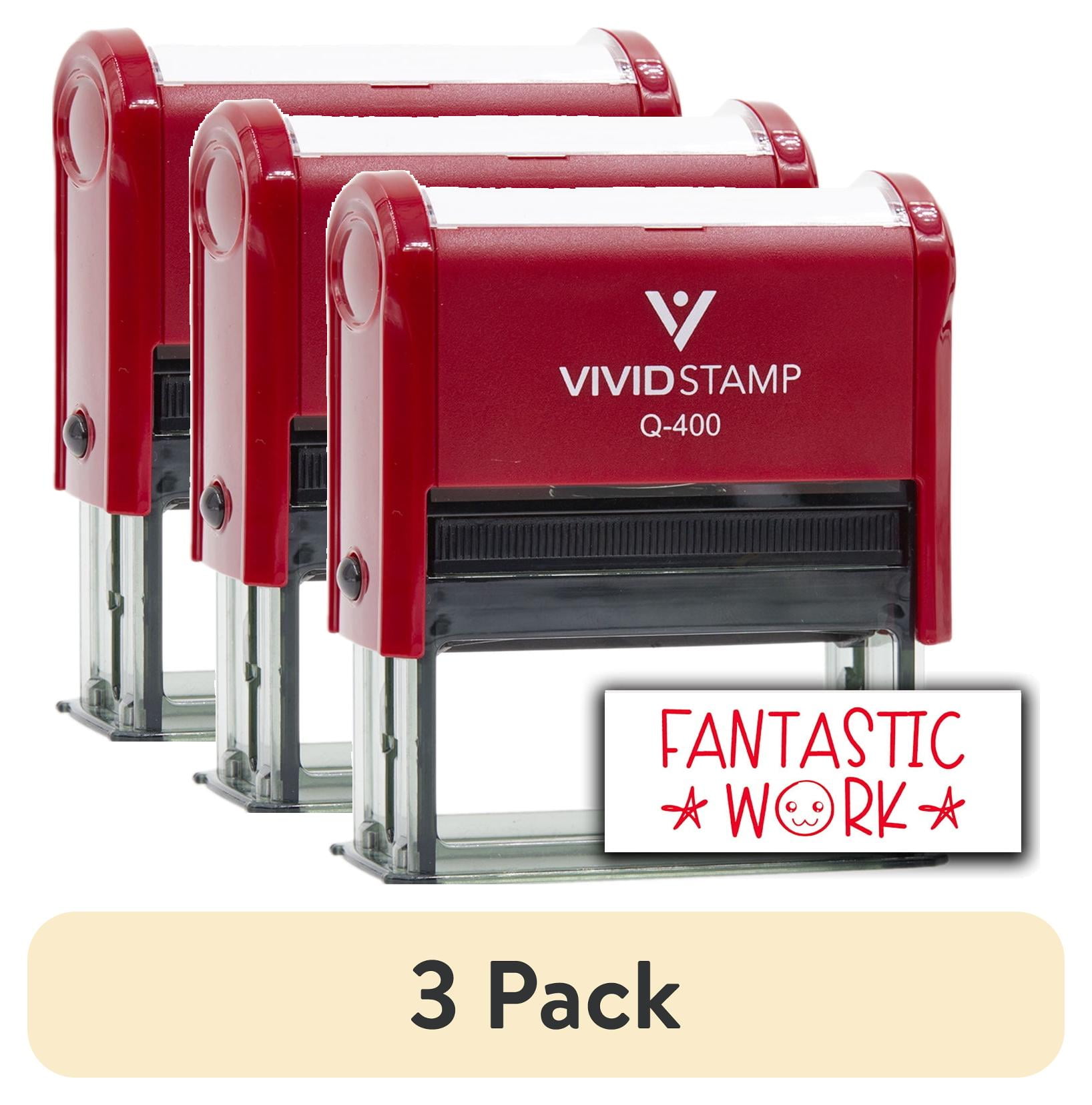(3 pack) Vivid Stamp Fantastic Work Self Inking Rubber Stamp (Red Ink ...