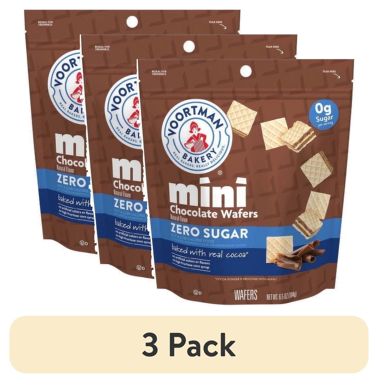 (3 pack) Voortman Zero Sugar Mini Chocolate Wafers, Plastic Resealable ...