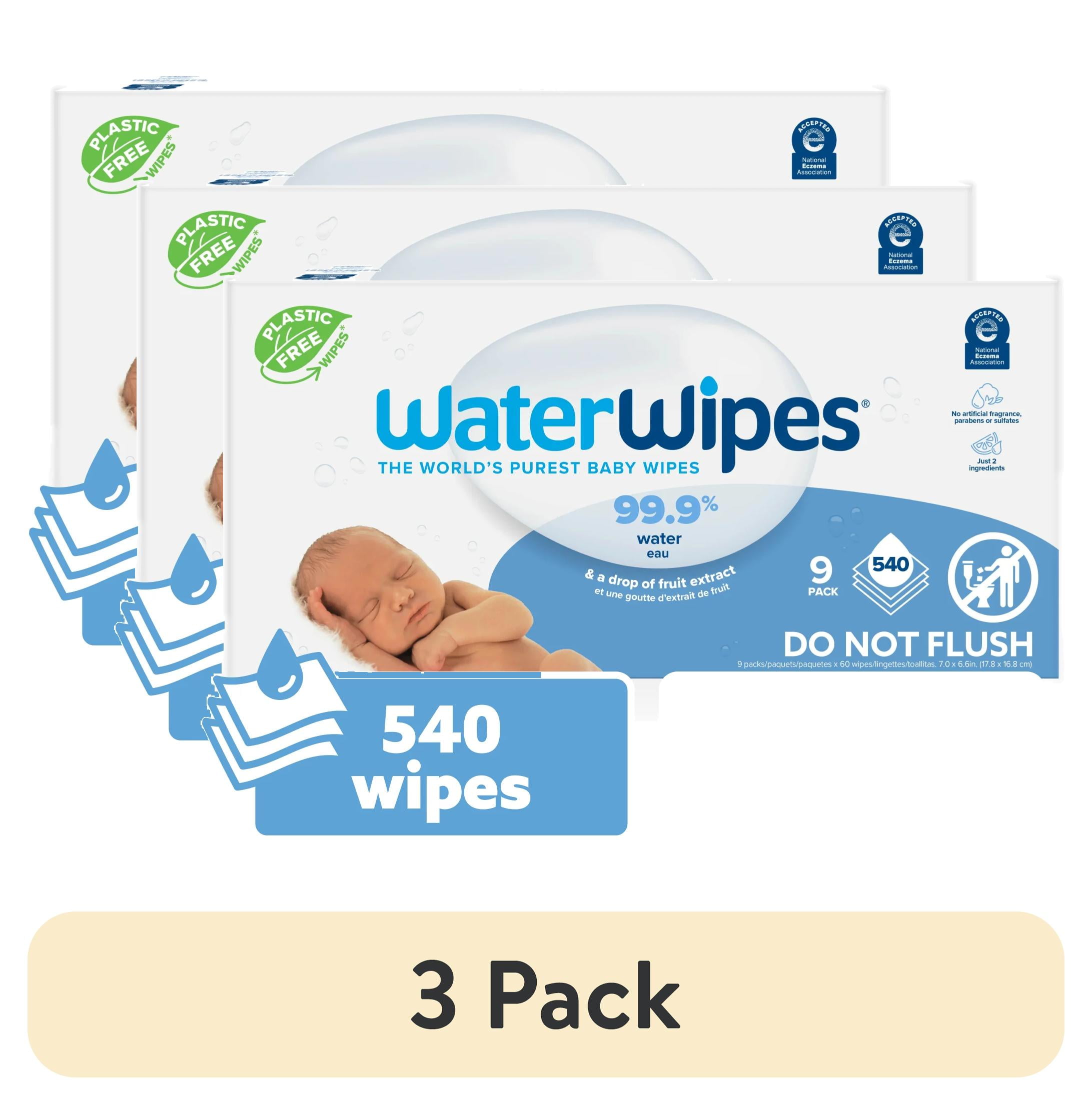 (3 pack) WaterWipes Original 99.9% Water Based Baby Wipes, Unscented, 9 ...