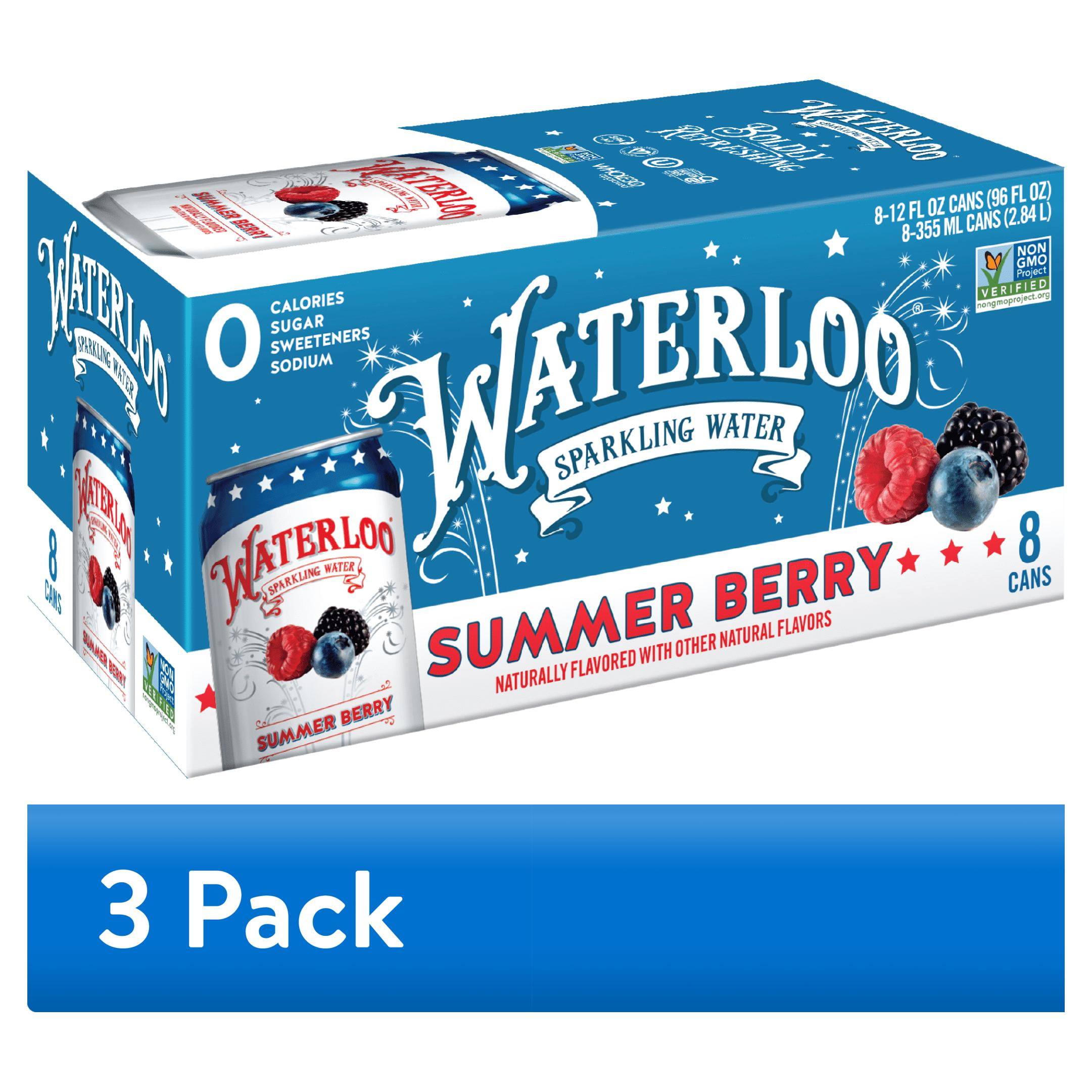 (3 pack) Waterloo Sparkling Water, Summer Berry, 12 fl oz, 8 Pack Cans - Walmart.com