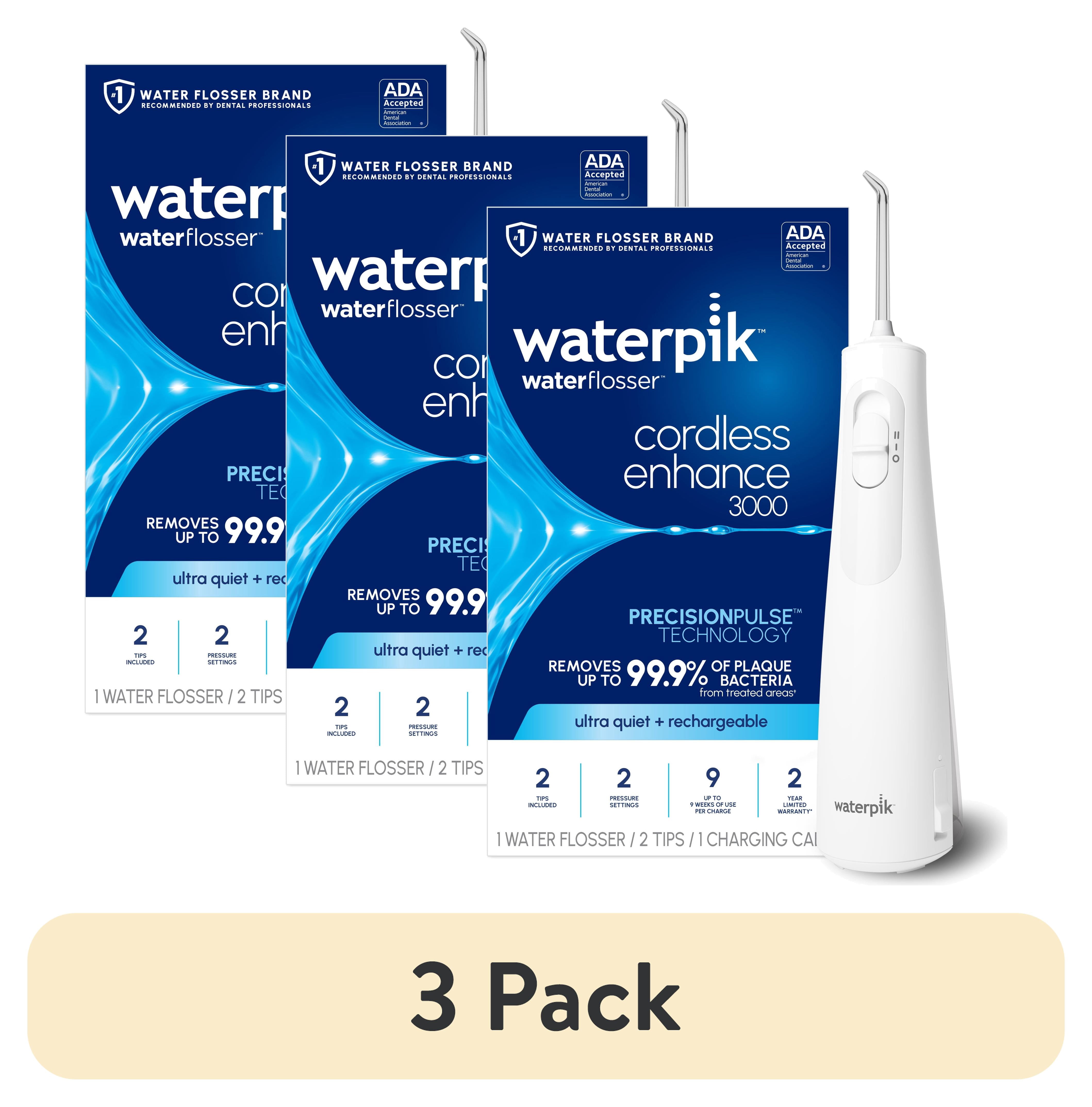 (3 pack) Waterpik Cordless Enhance 3000 Water Flosser with 2 Settings ...