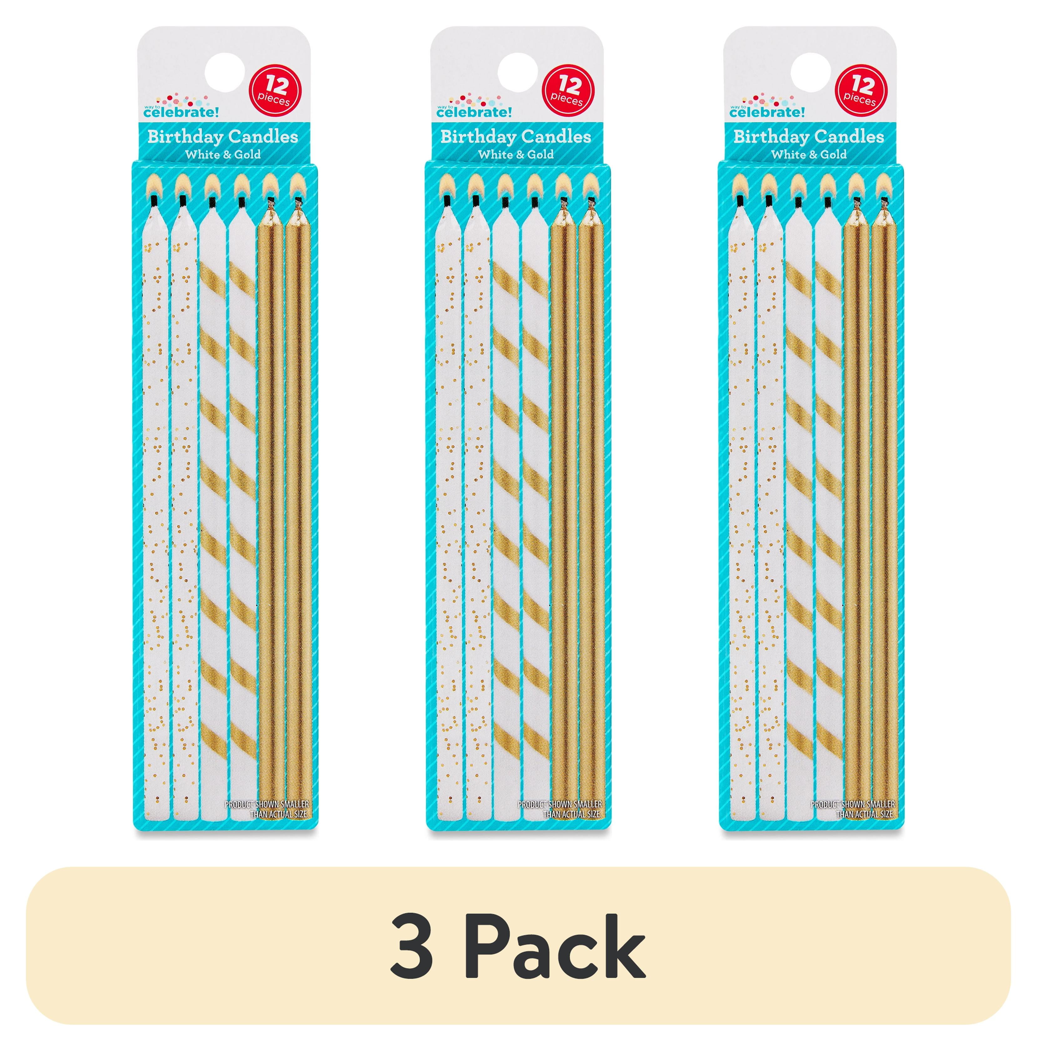 (3 pack) White/Gold Birthday Candle Set, 12 Pieces, by Way To Celebrate ...