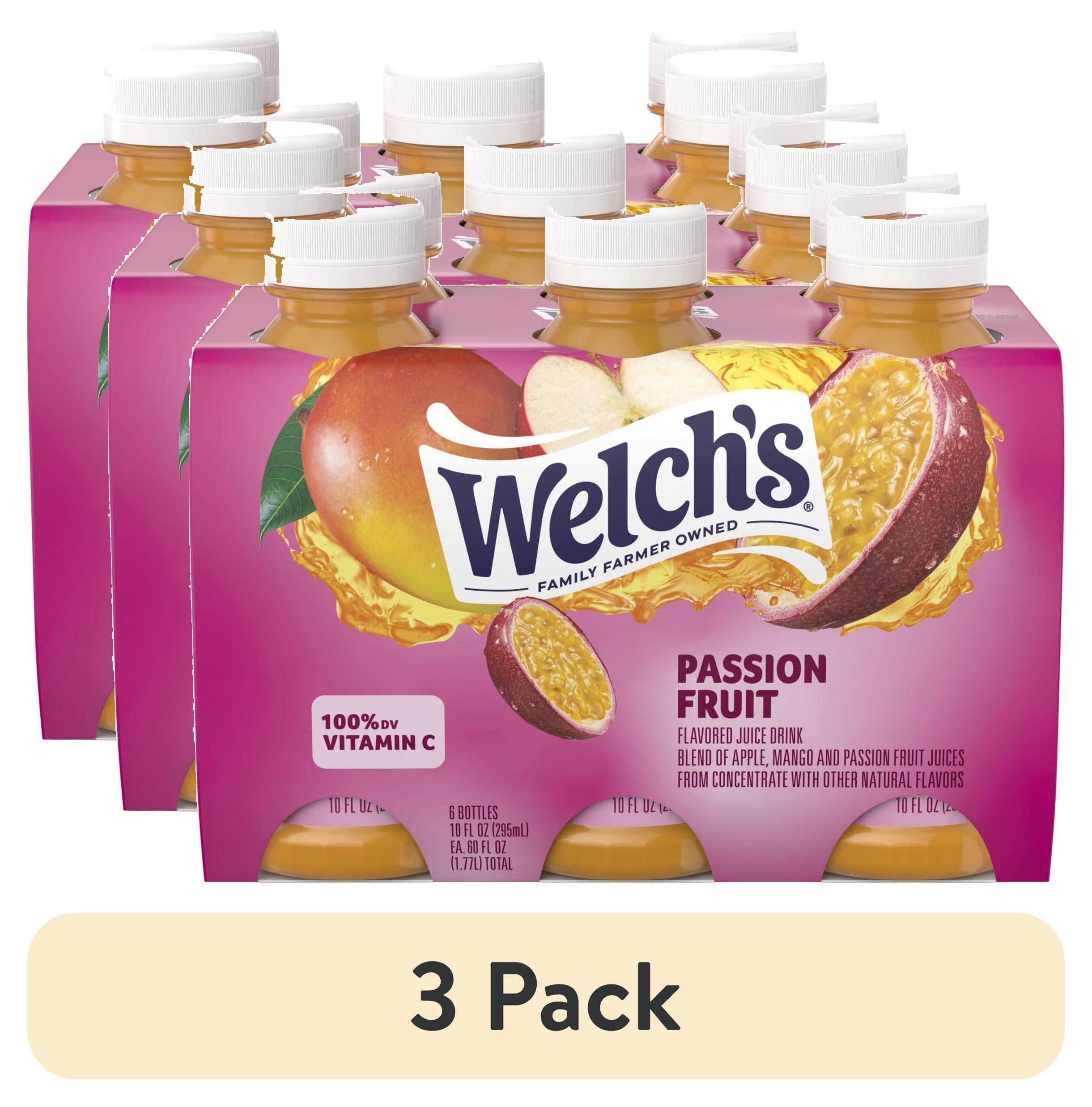 (3 pack) Welch's Passion Fruit Juice Drink, 10 fl oz On-the-Go Bottle ...