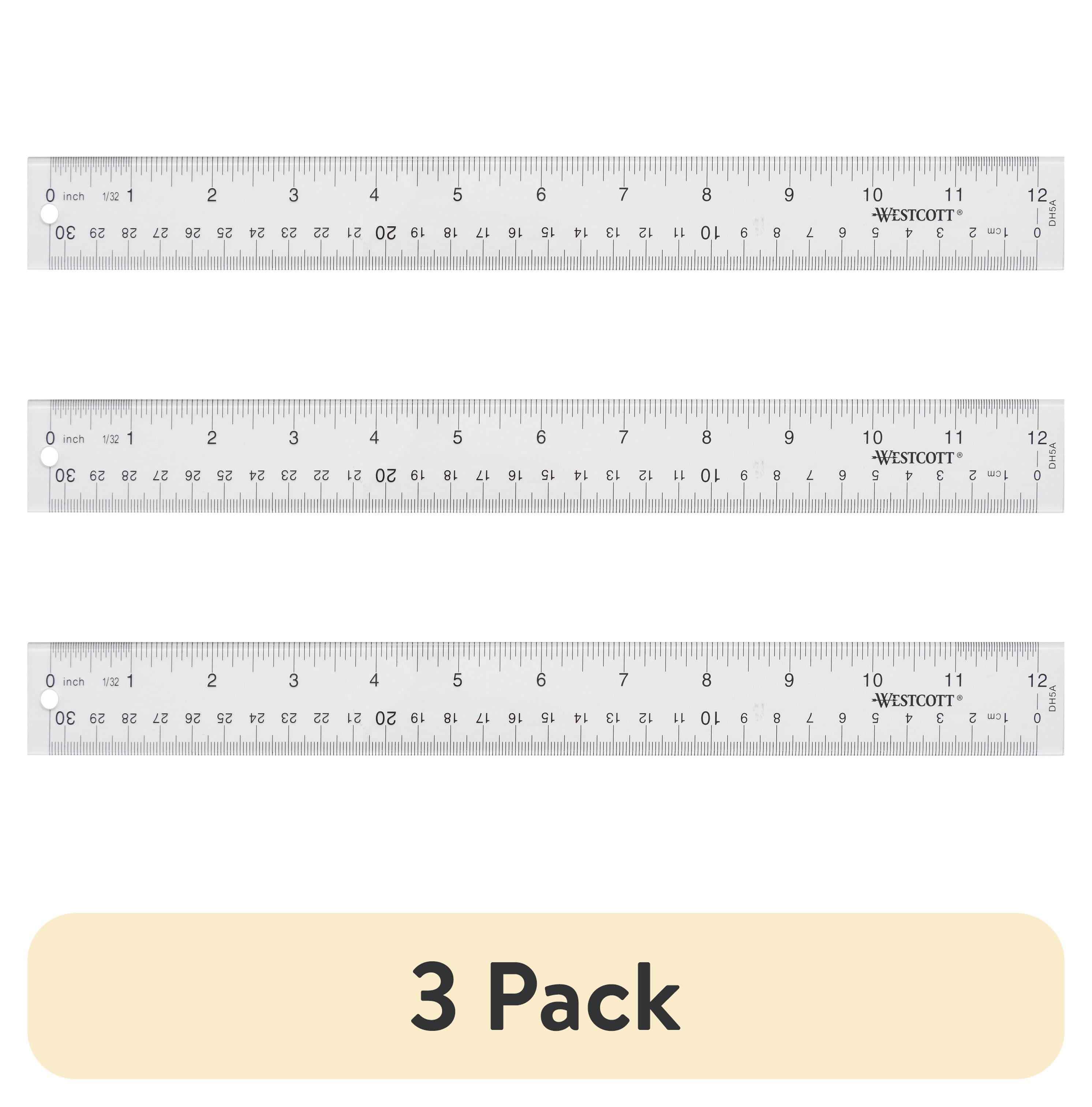 (3 pack) Westcott 12" Clear Acrylic Ruler, Metric Imperial, Office, 0. ...